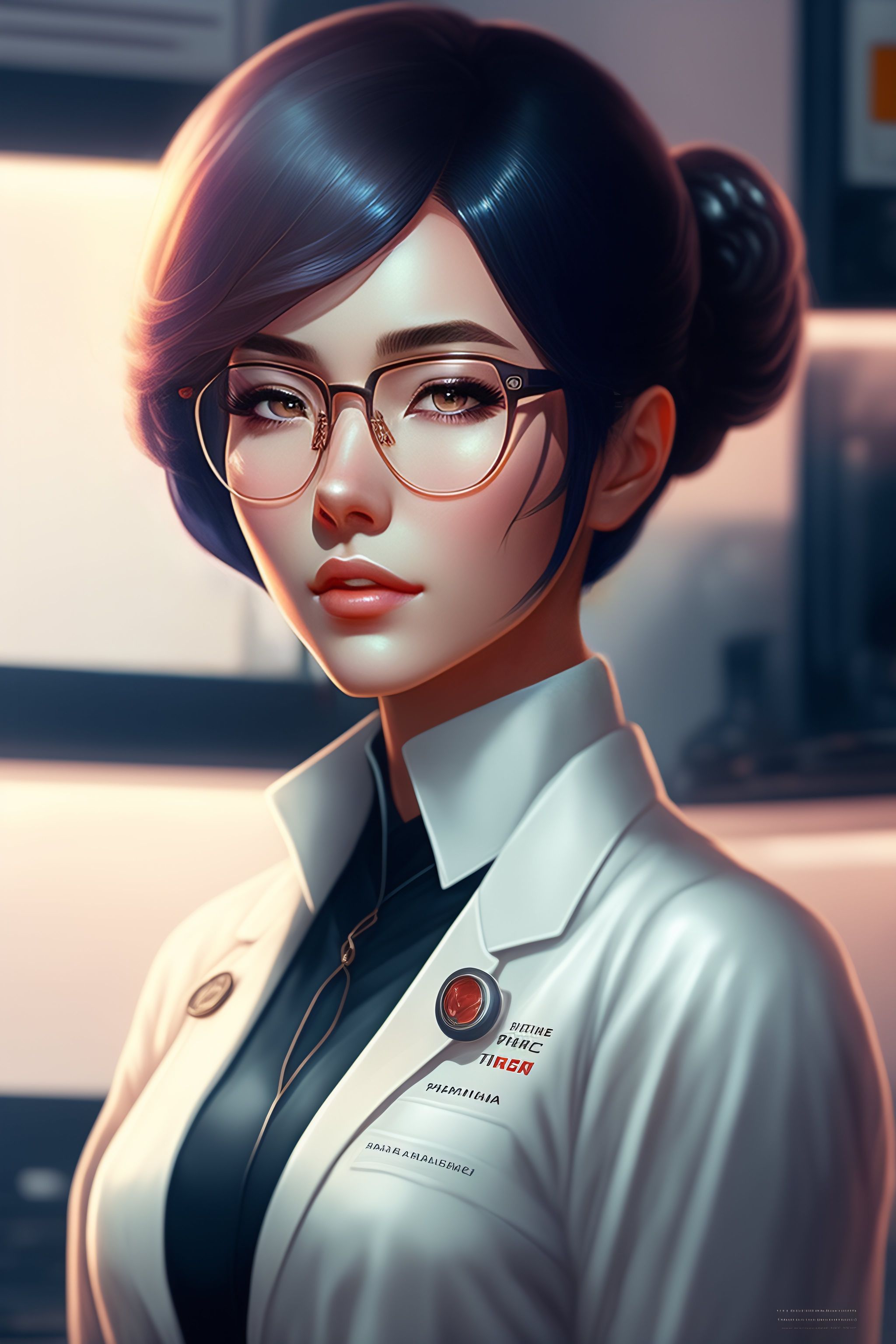 Lexica - Beautiful anime girl with short white hair, wearing lab coat ...