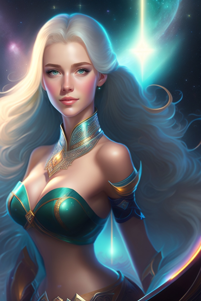 Lexica - Lyra's form, radiating a gentle, nurturing light, morphed into a figure of elegant ...