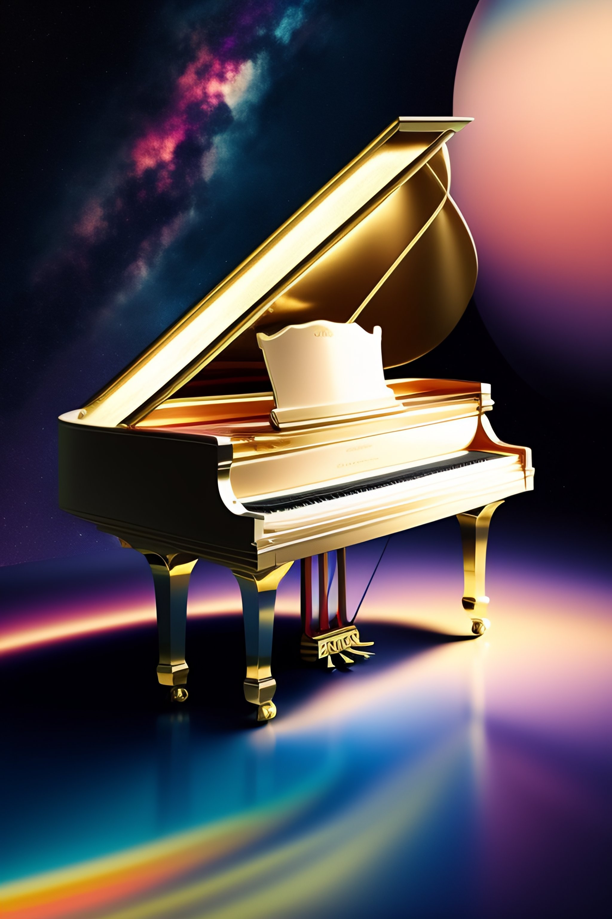 Lexica - A piano floating through space with music notes in style of ...