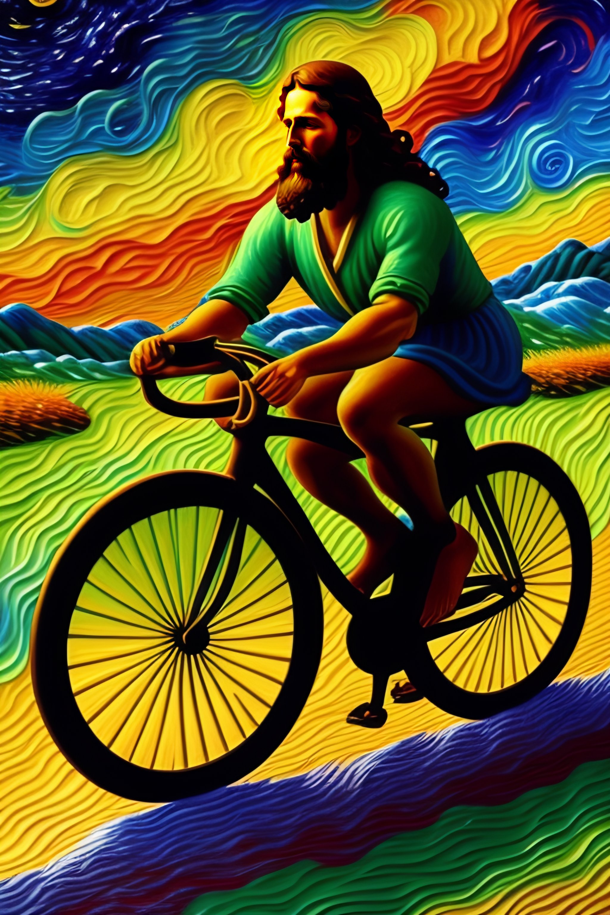 Lexica - Jesus riding a bicycle. Van gogh. centered