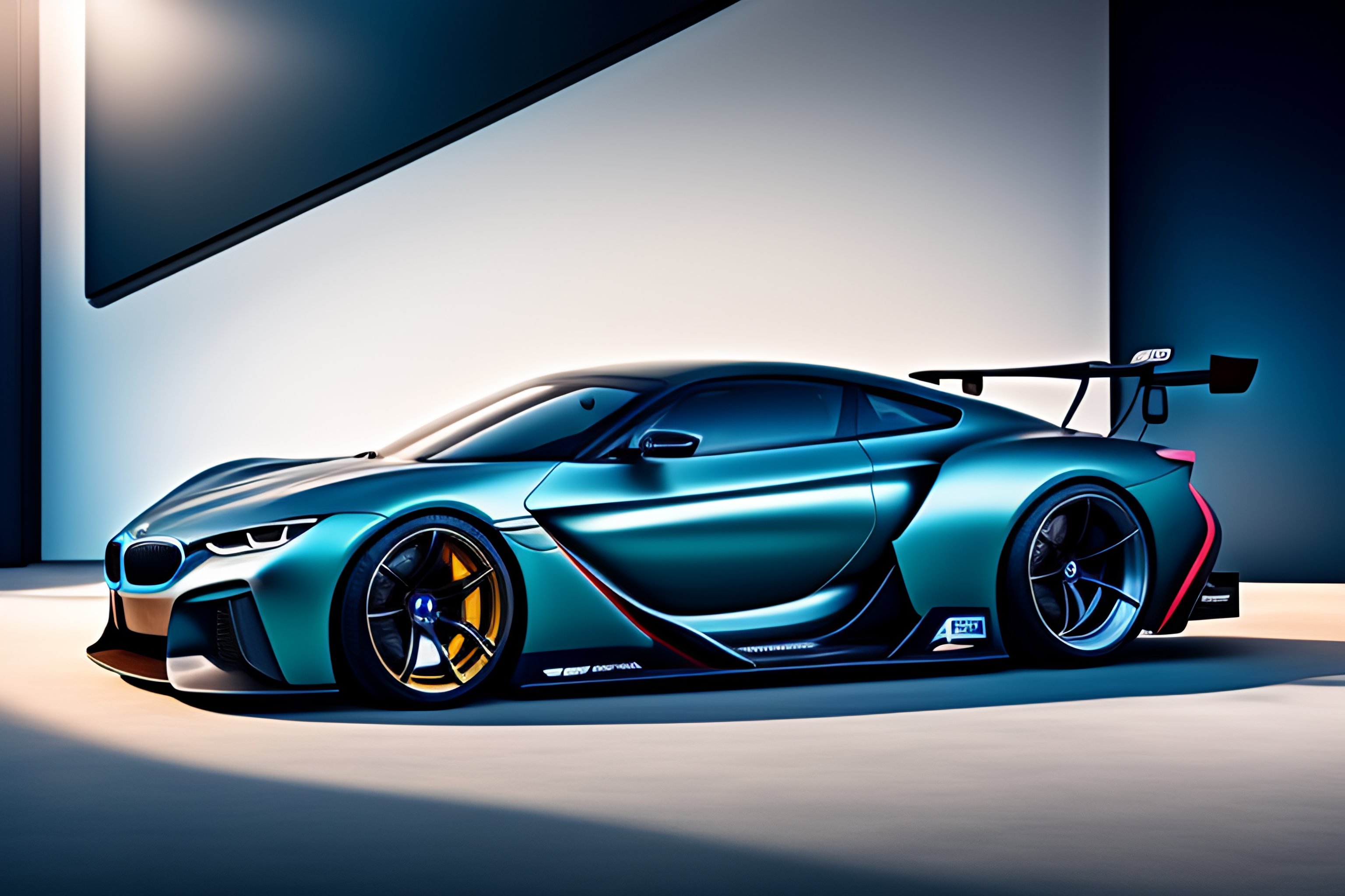 Lexica - BMW dealership with BMW supercar with glowing graphics