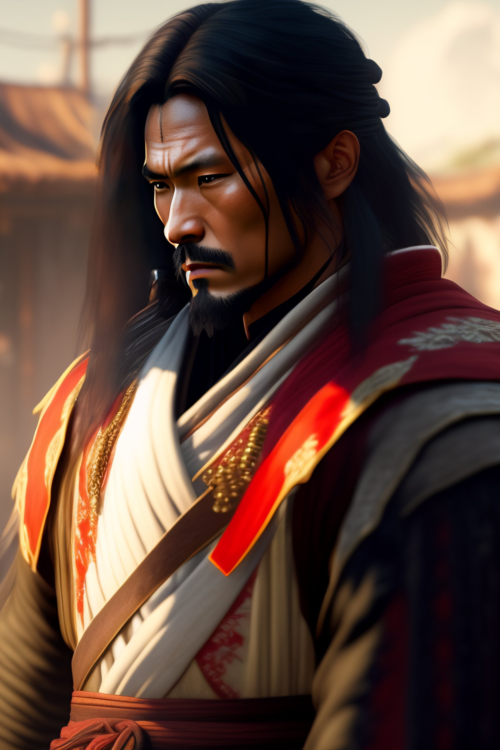 Lexica - One-armed ronin, shabby clothes, thick long hair, dangling ...