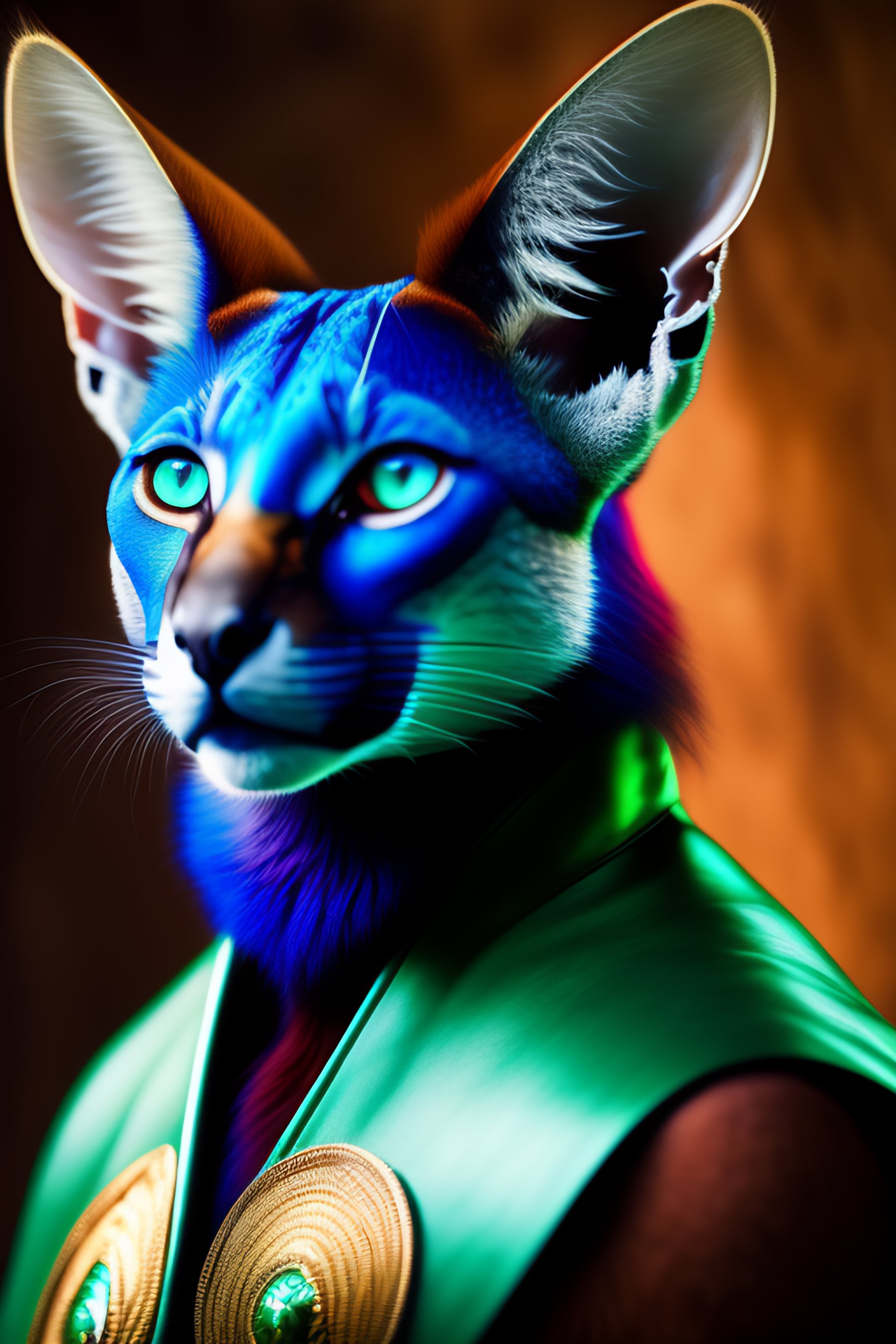 Lexica - A portrait photo of a red skin lemur with cat ears, turquoise ...