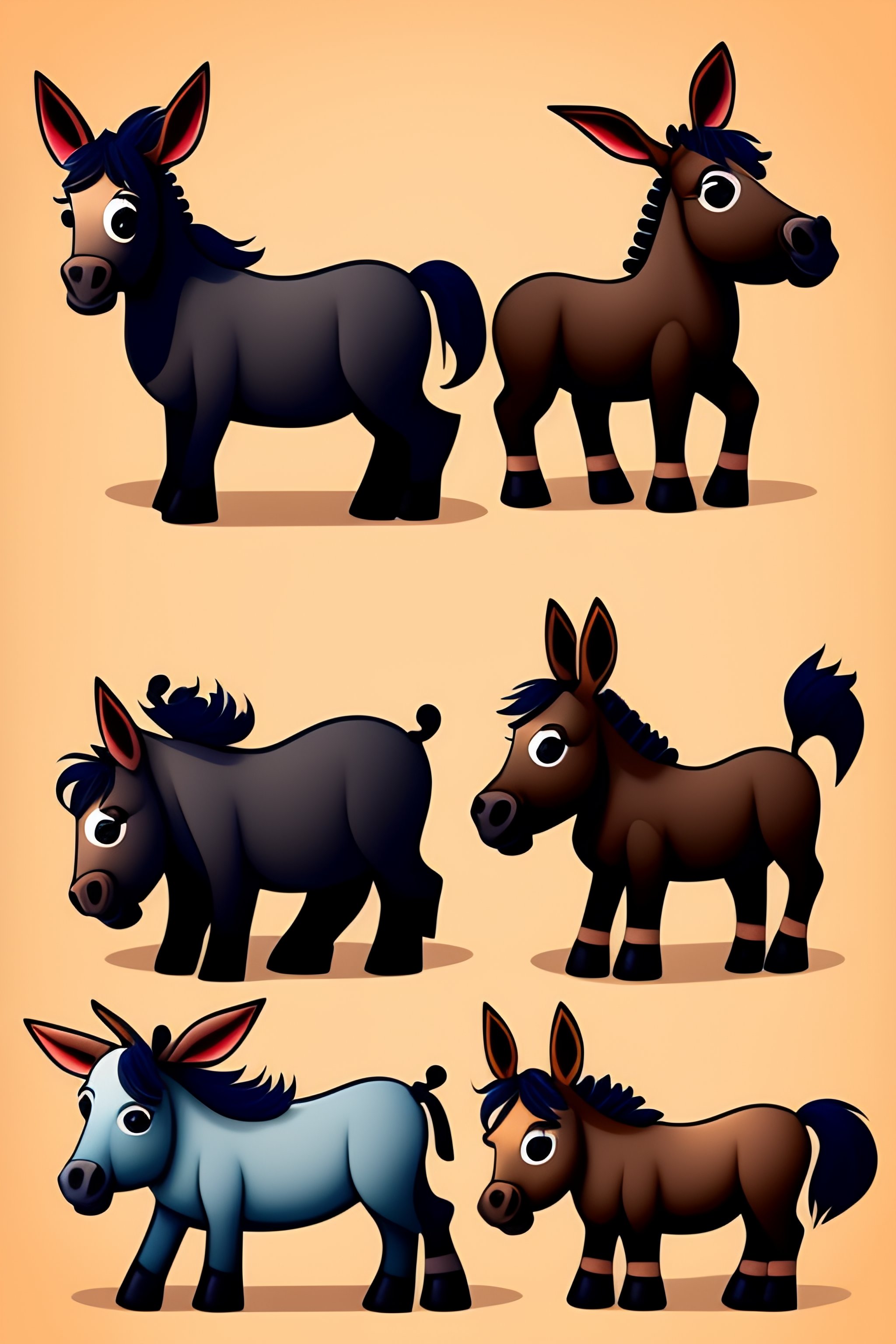 Lexica - A set of cartoon adorable cute donkey in various poses, vector ...