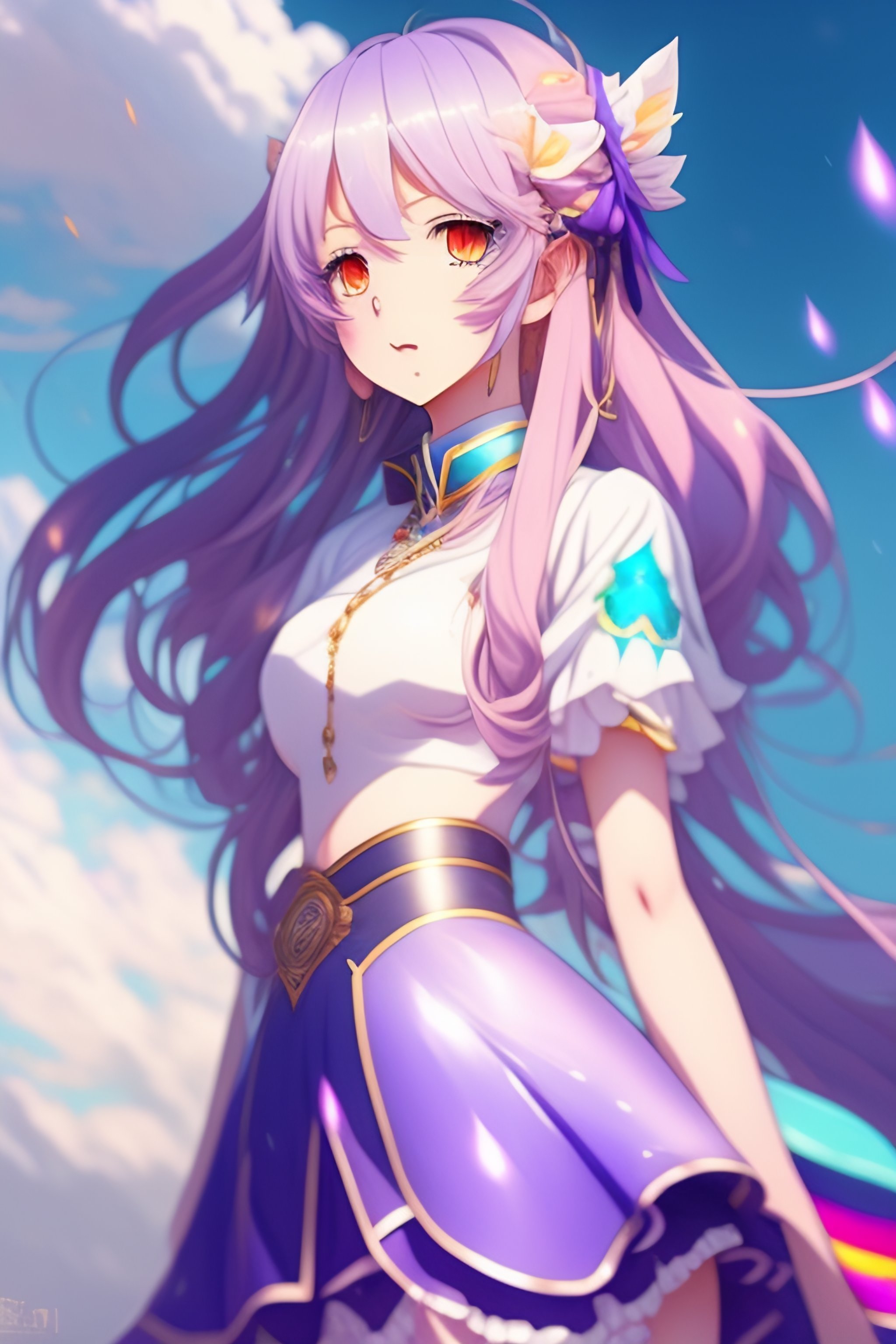 Lexica - Anime genshin impact woman with pastel rainbow-white-blue long ...