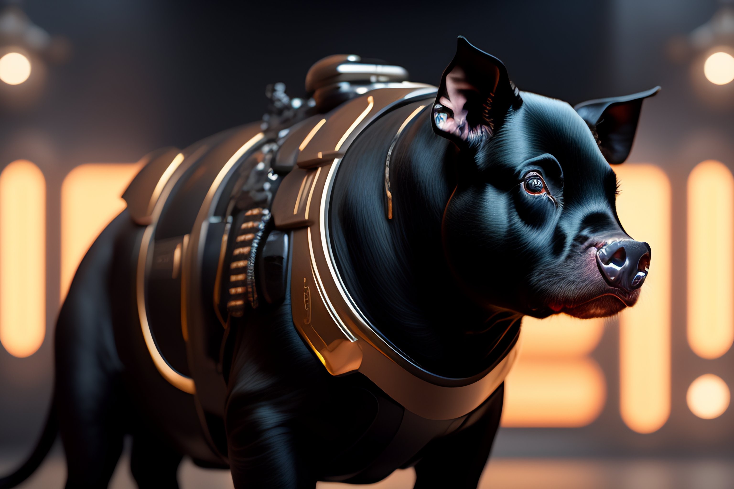 Lexica - Portrait painting of a cybernetic black pig with power armor ...