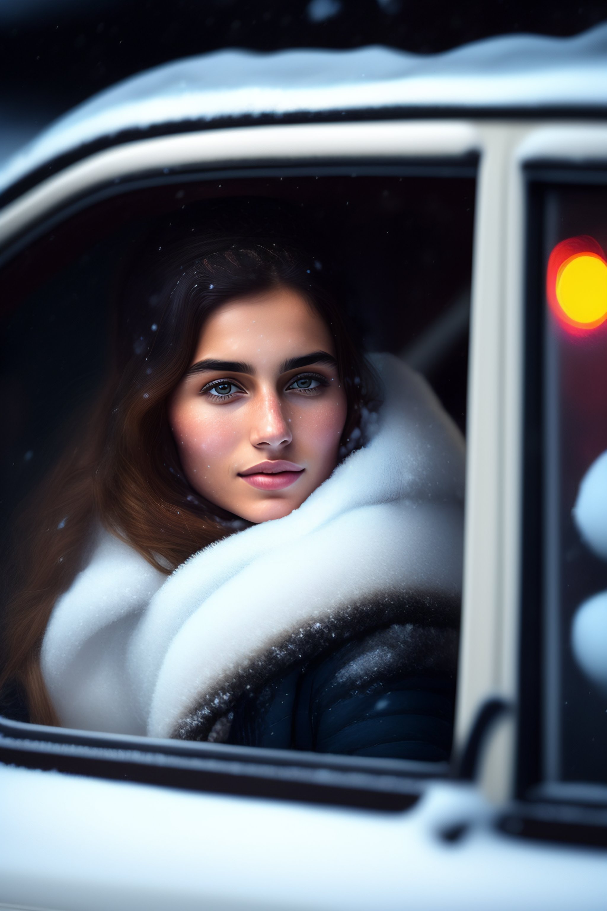 Lexica - A beautiful girl in the car, next to the Uzbek driver, rush ...