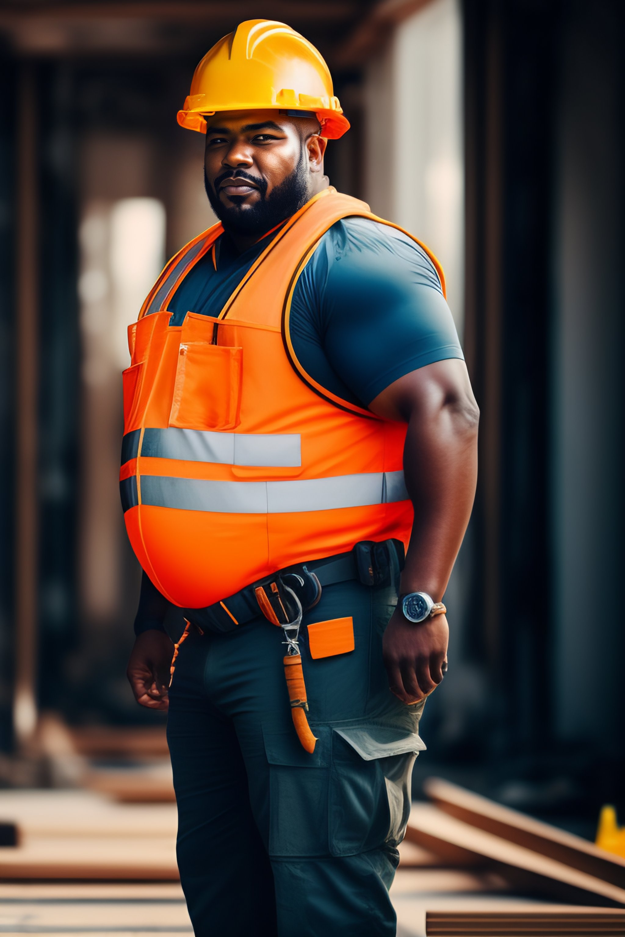 Lexica - A construction worker with a large belly, amateur photo