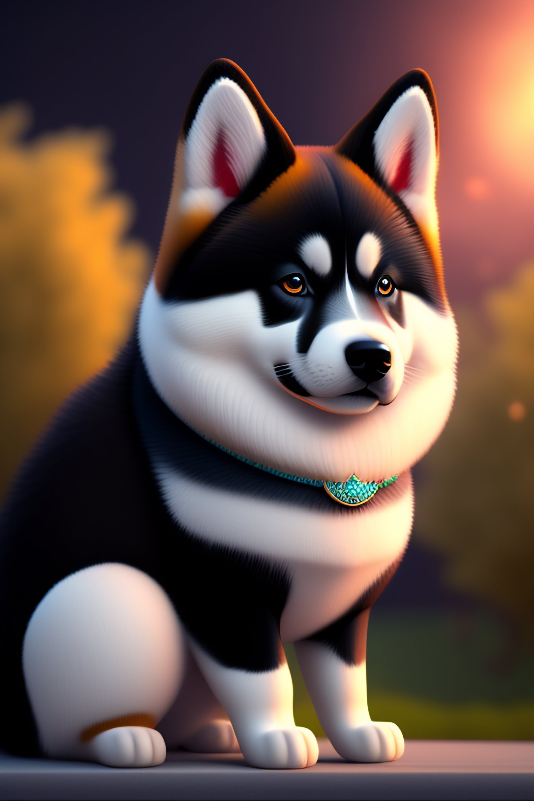 Lexica - CUTE AND ADORABLE CARTOON FLUFFY BLACK AMERICAN AKITA INU ...