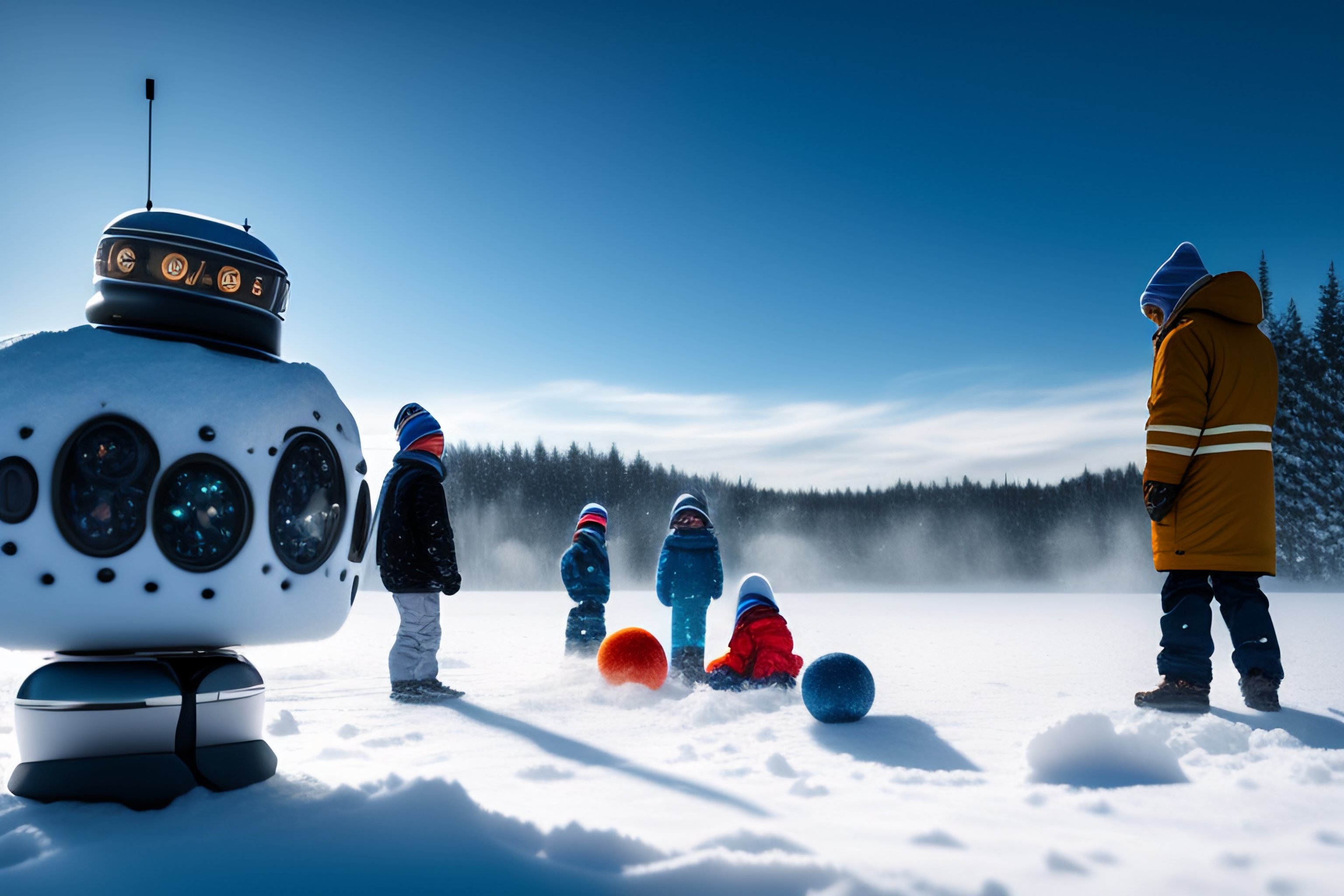 Lexica - Robots and human children are having snowball fight in the ...