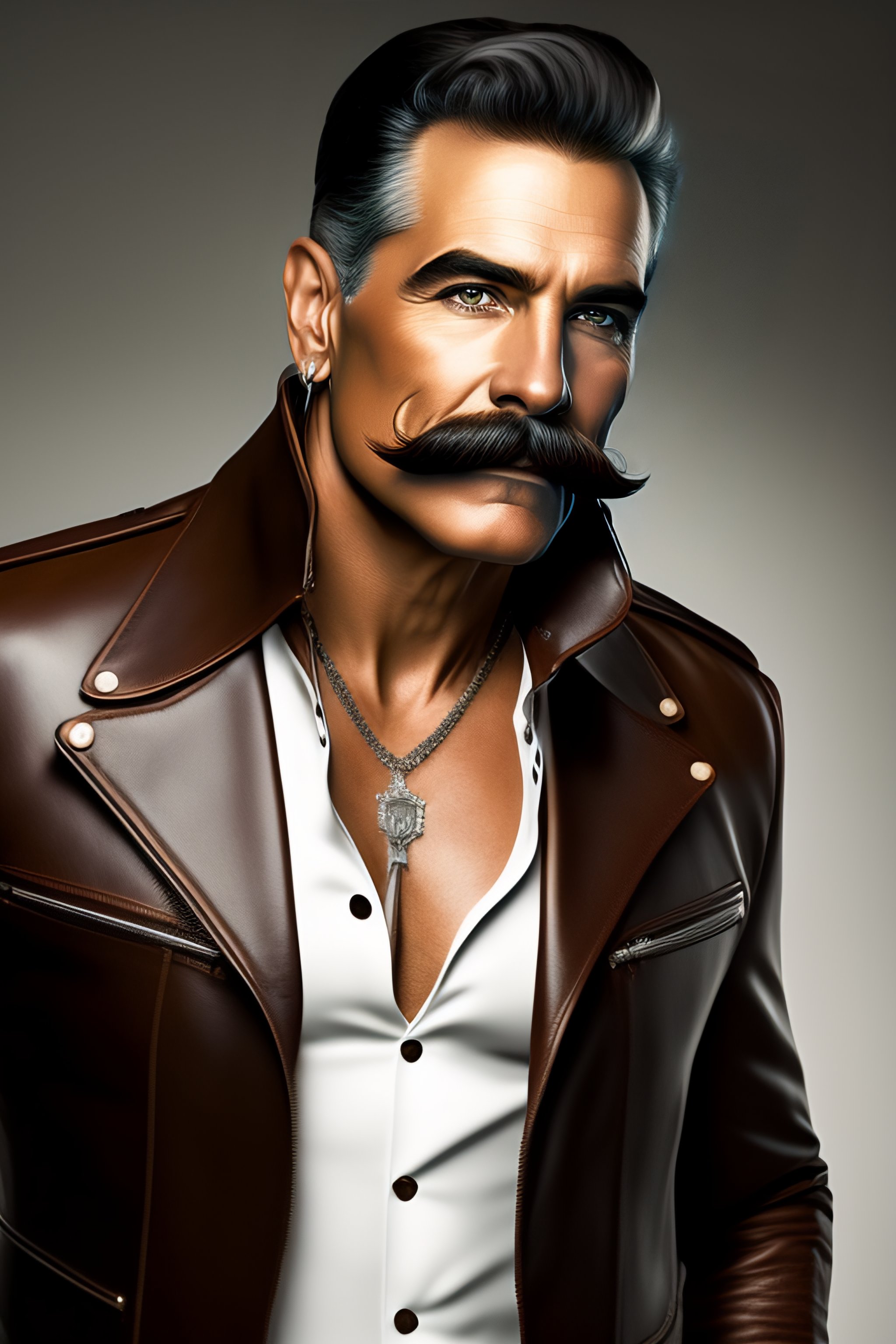 Lexica - Photorealistic portrait of a 53 year old leatherman with a ...