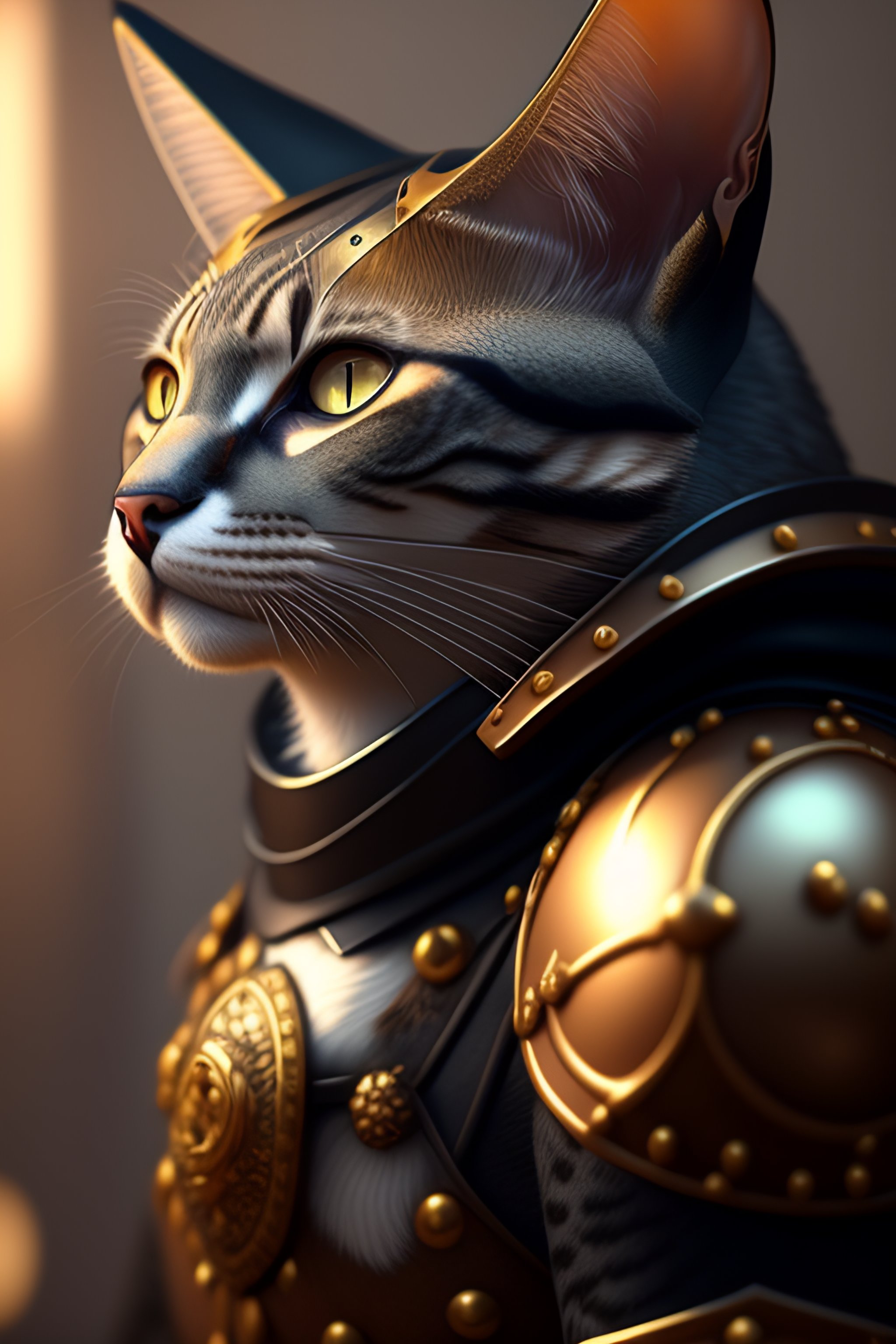 Lexica - A cat wearing a armor, a character portrait by Brian Despain ...