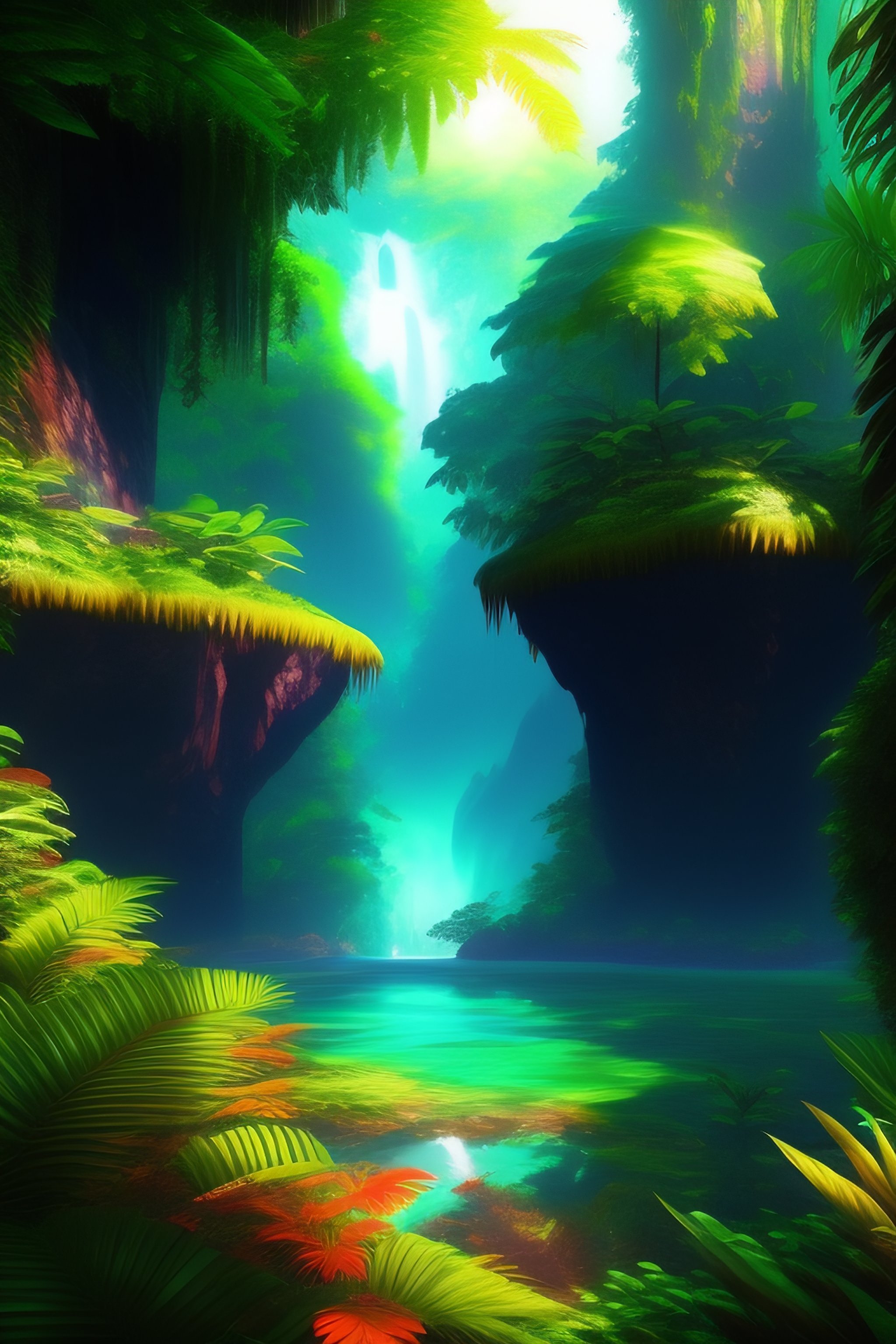 Lexica - Vibrant fantasy, photo-realistic, beautiful jungle, hyper ...