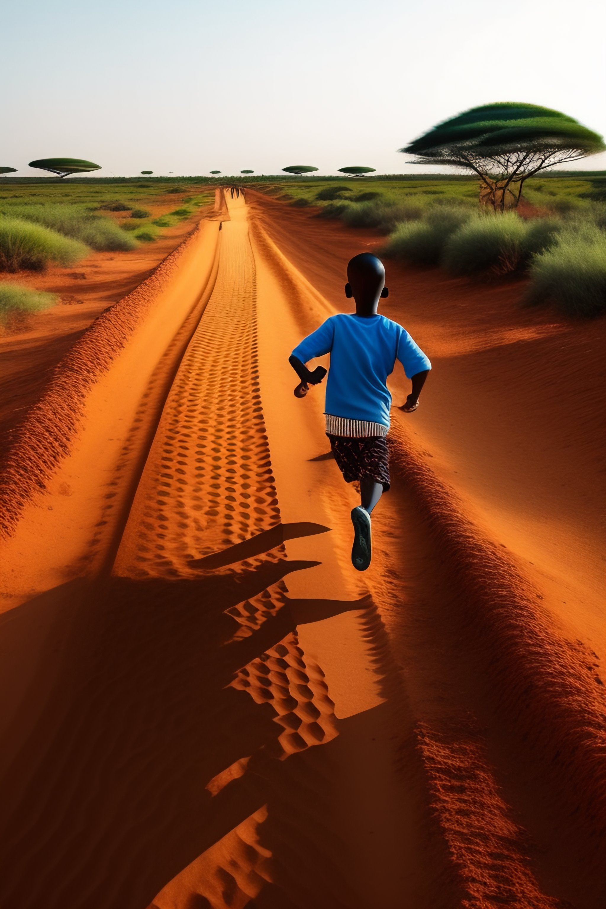 Lexica - African kids running with a tyre