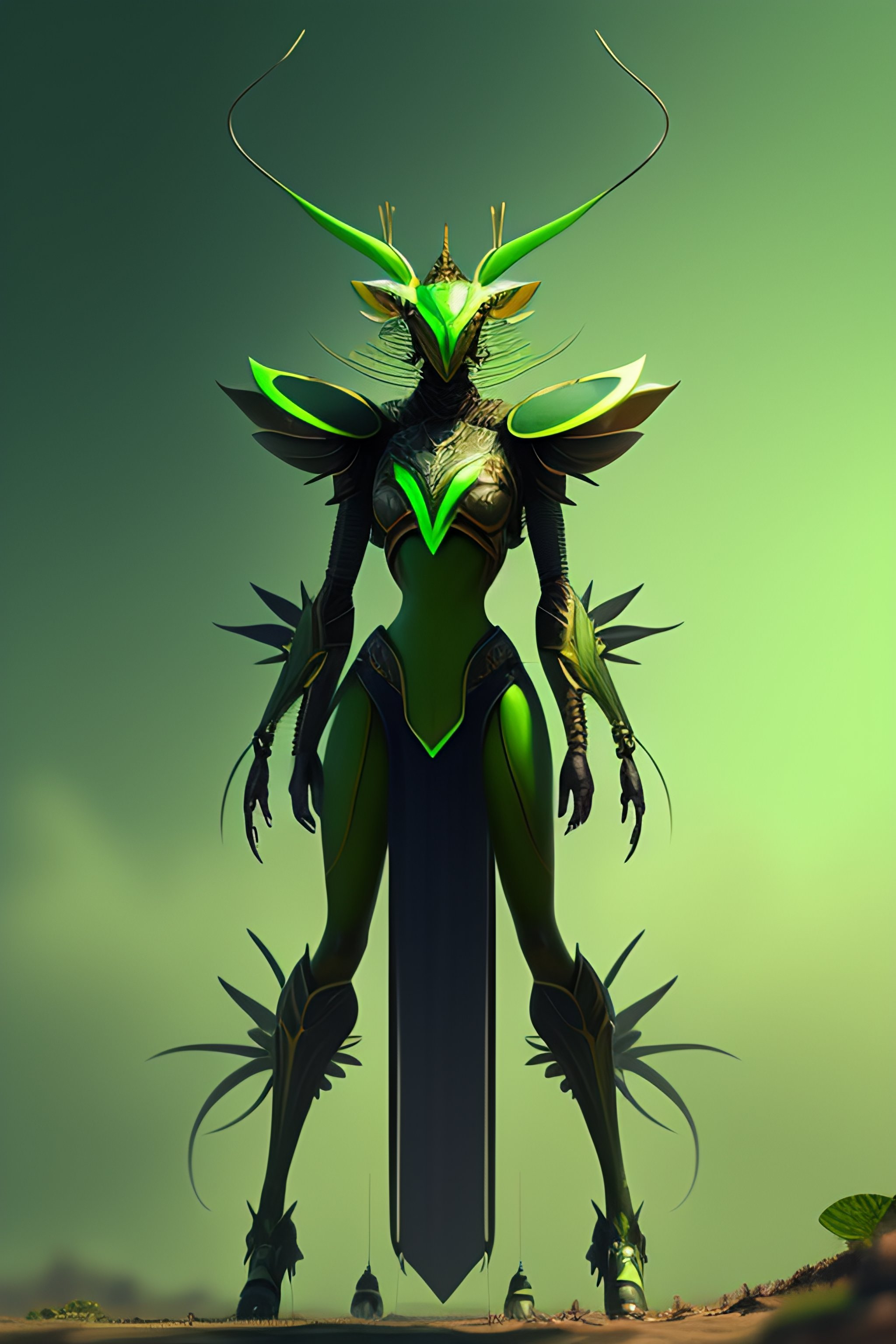 Lexica - Full body shot a of green human - mantis ; hestiastula head ...