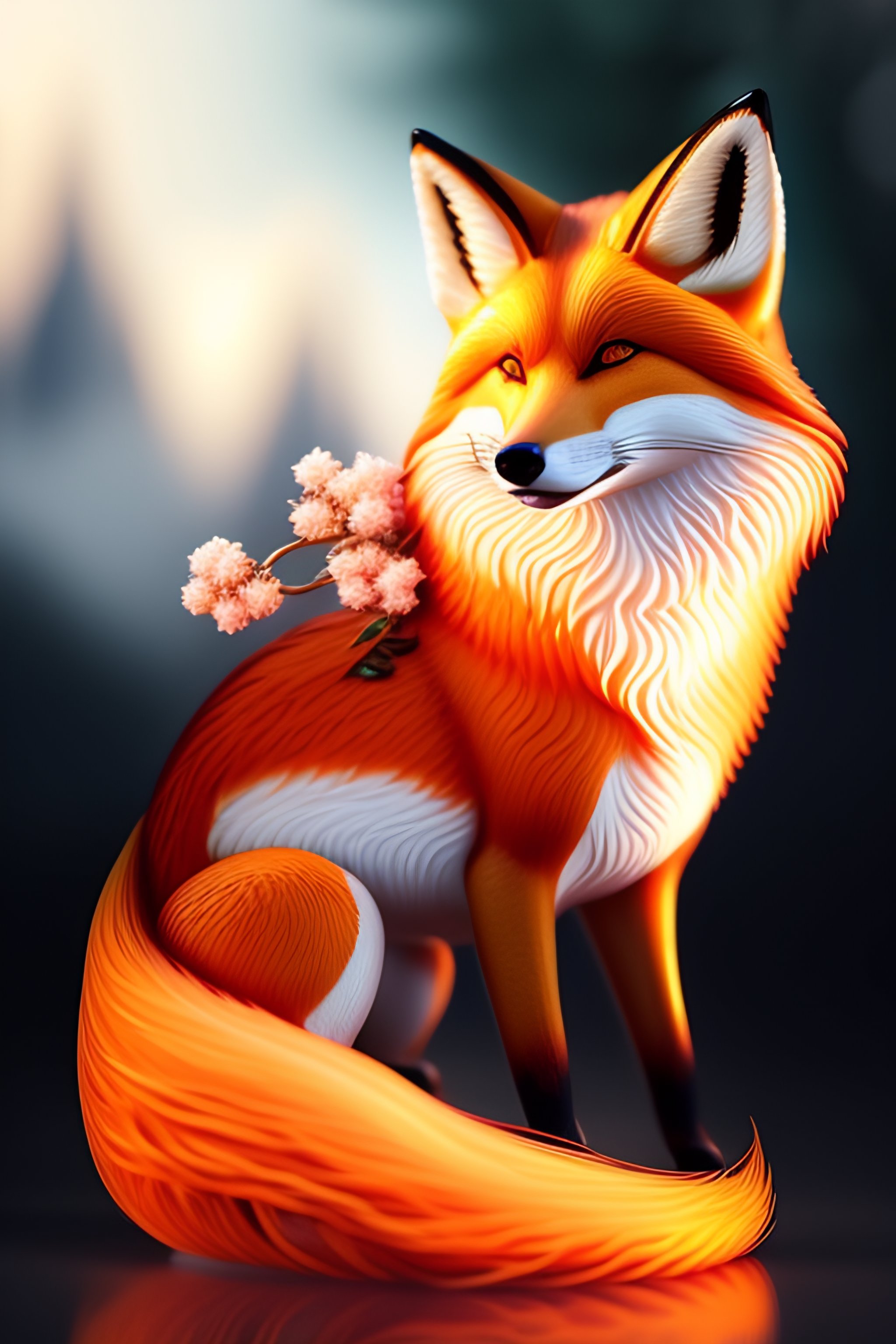 Lexica - Beautiful Japanese nine-tailed fox with fairy tail like features