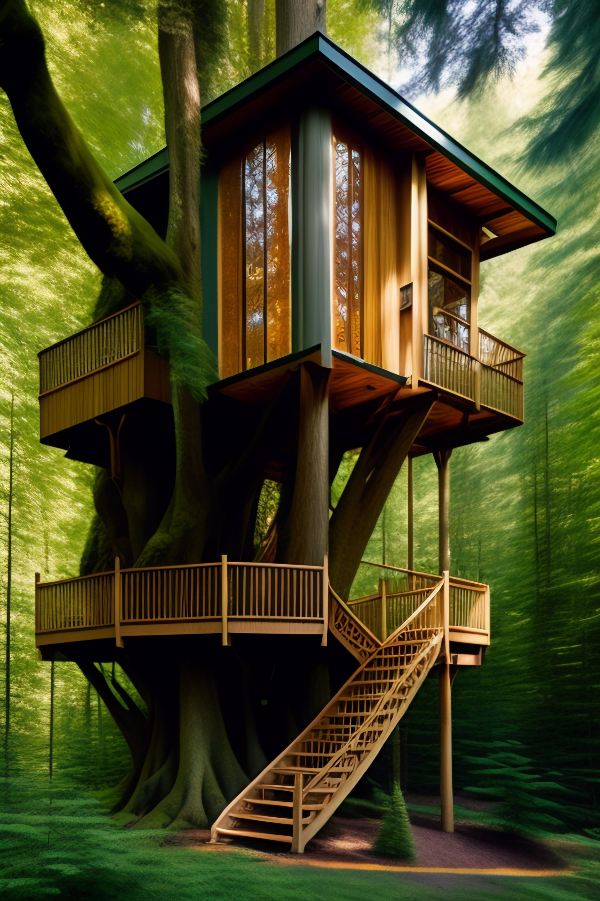 Lexica - Golden treehouse in lush forest, better homes and hardens ...