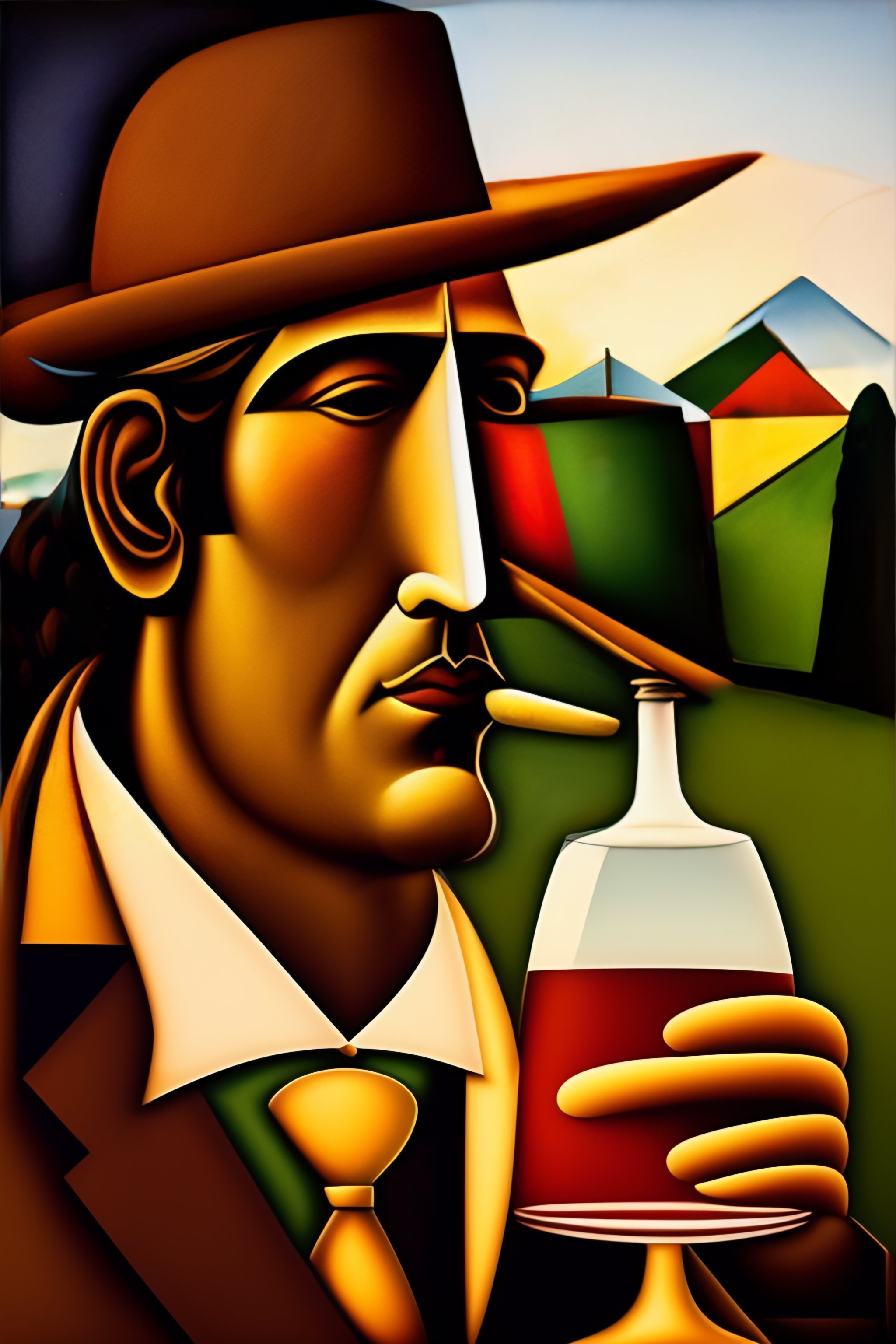 Lexica - A farmer with a brown hat drinking from a huge wine glass by ...