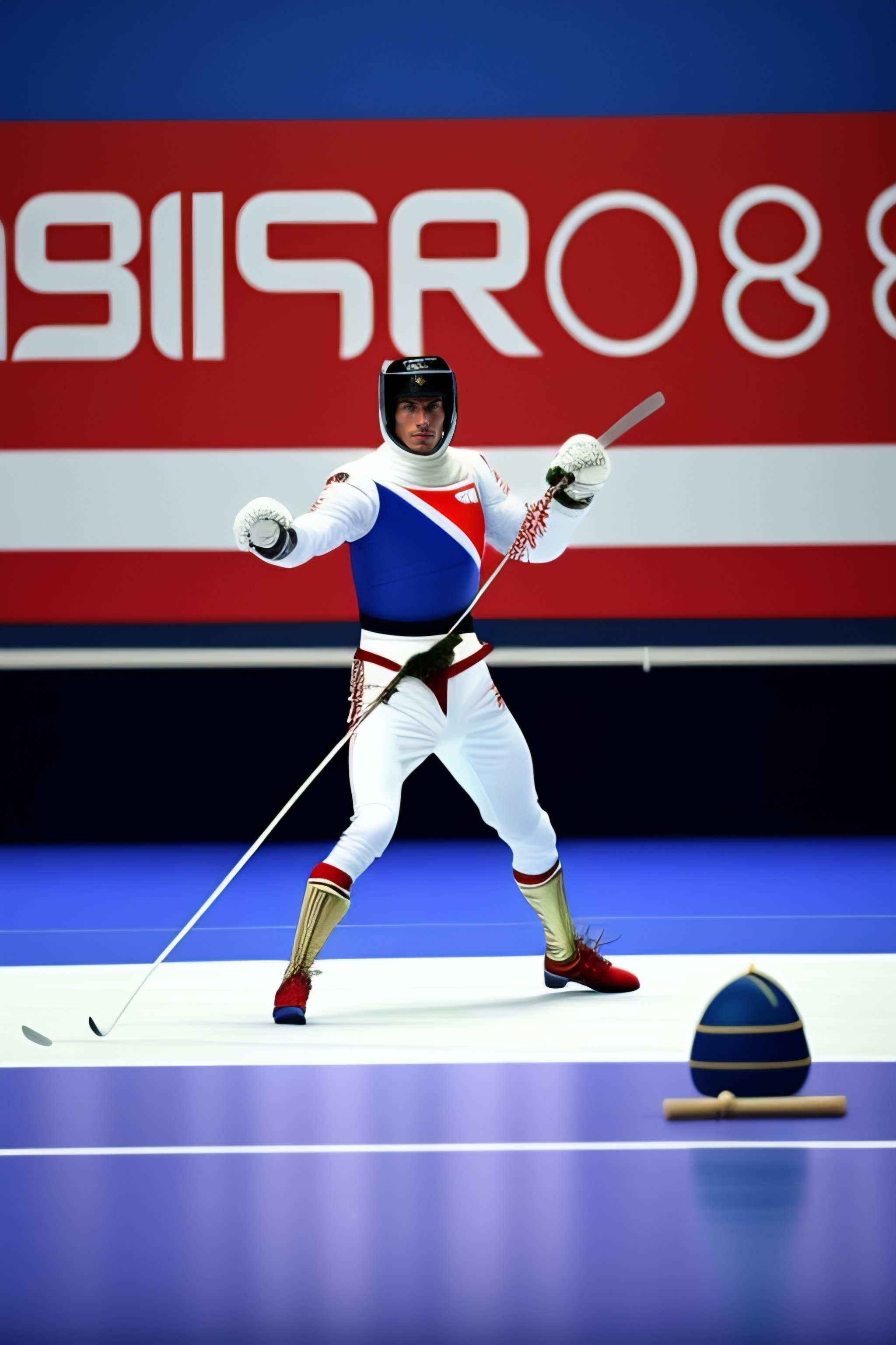 Lexica - Russian fencer holding an epee on an Olympic court