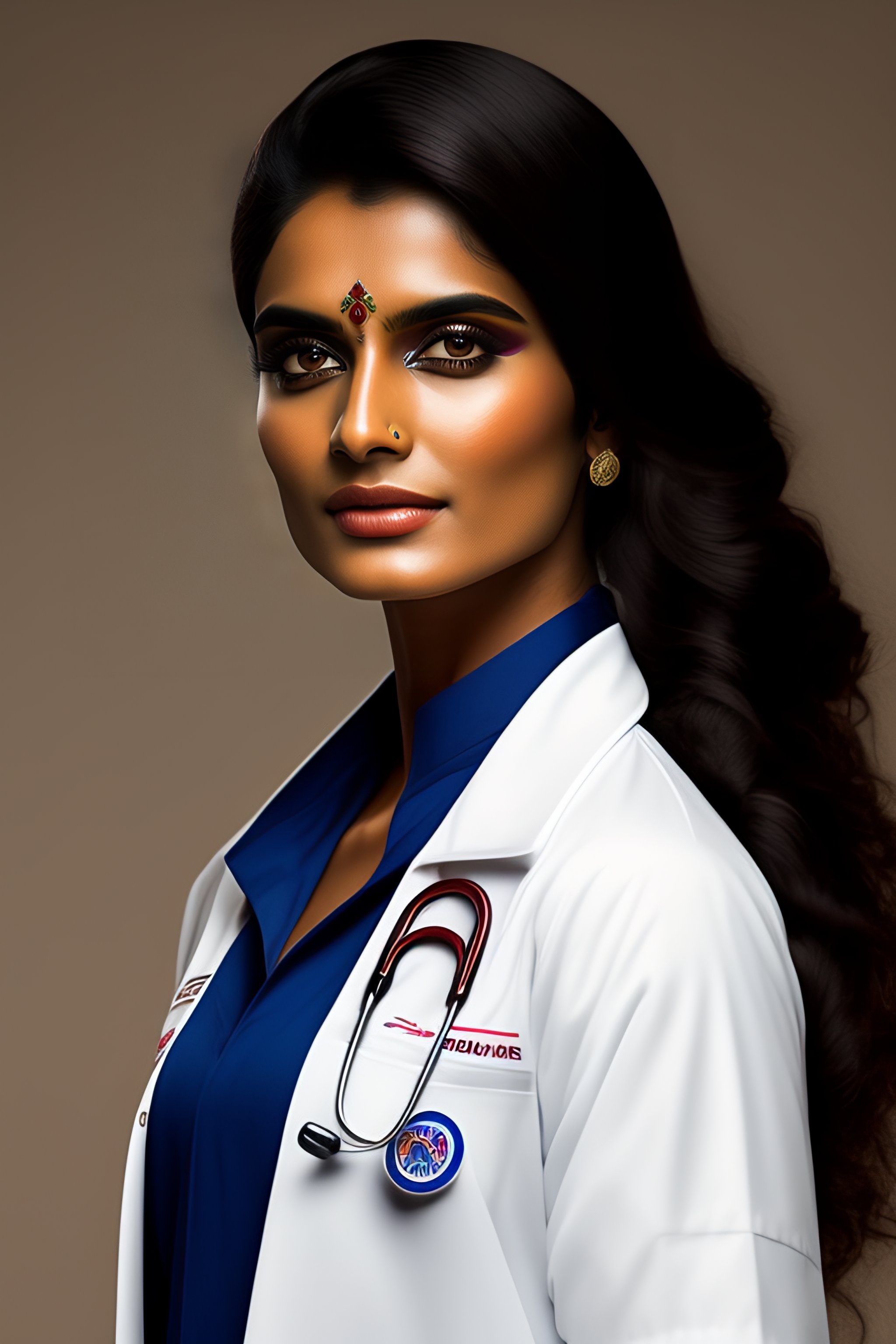 Lexica - Portrait of modern indian female model dressed up as a doctor