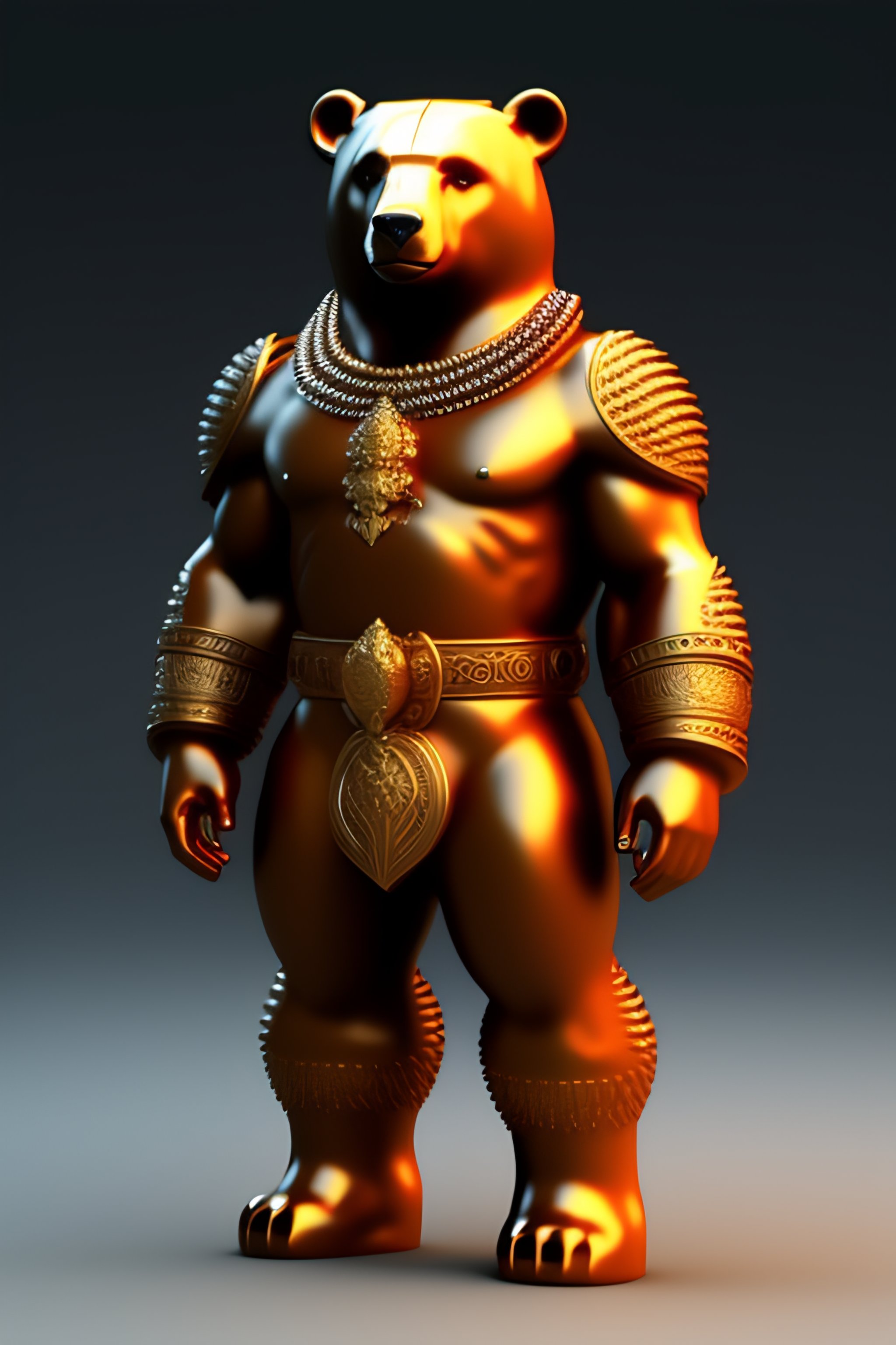 Lexica - 3d humanoid Bear virgol warrior, money spread in background