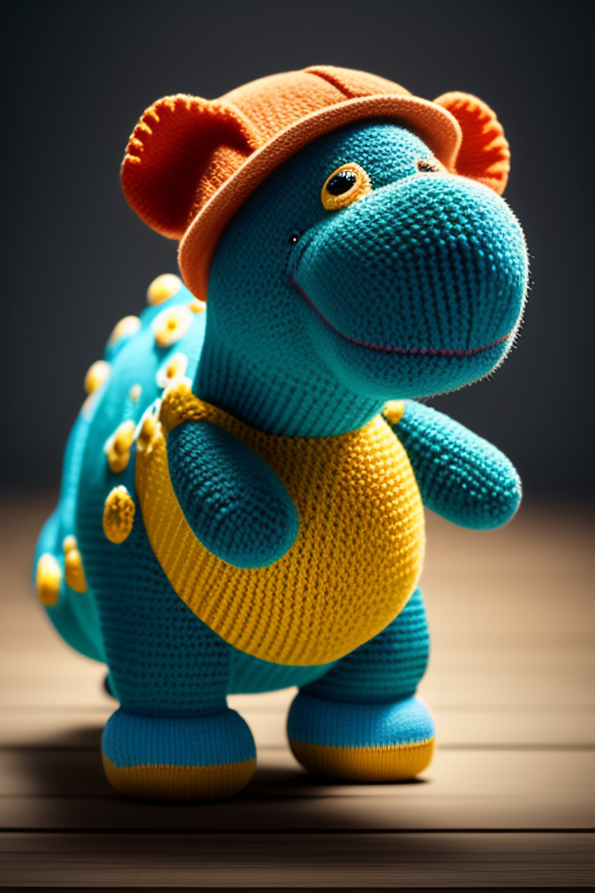 Lexica - A closeup photorealistic smiling knitted plush dinosaur ...