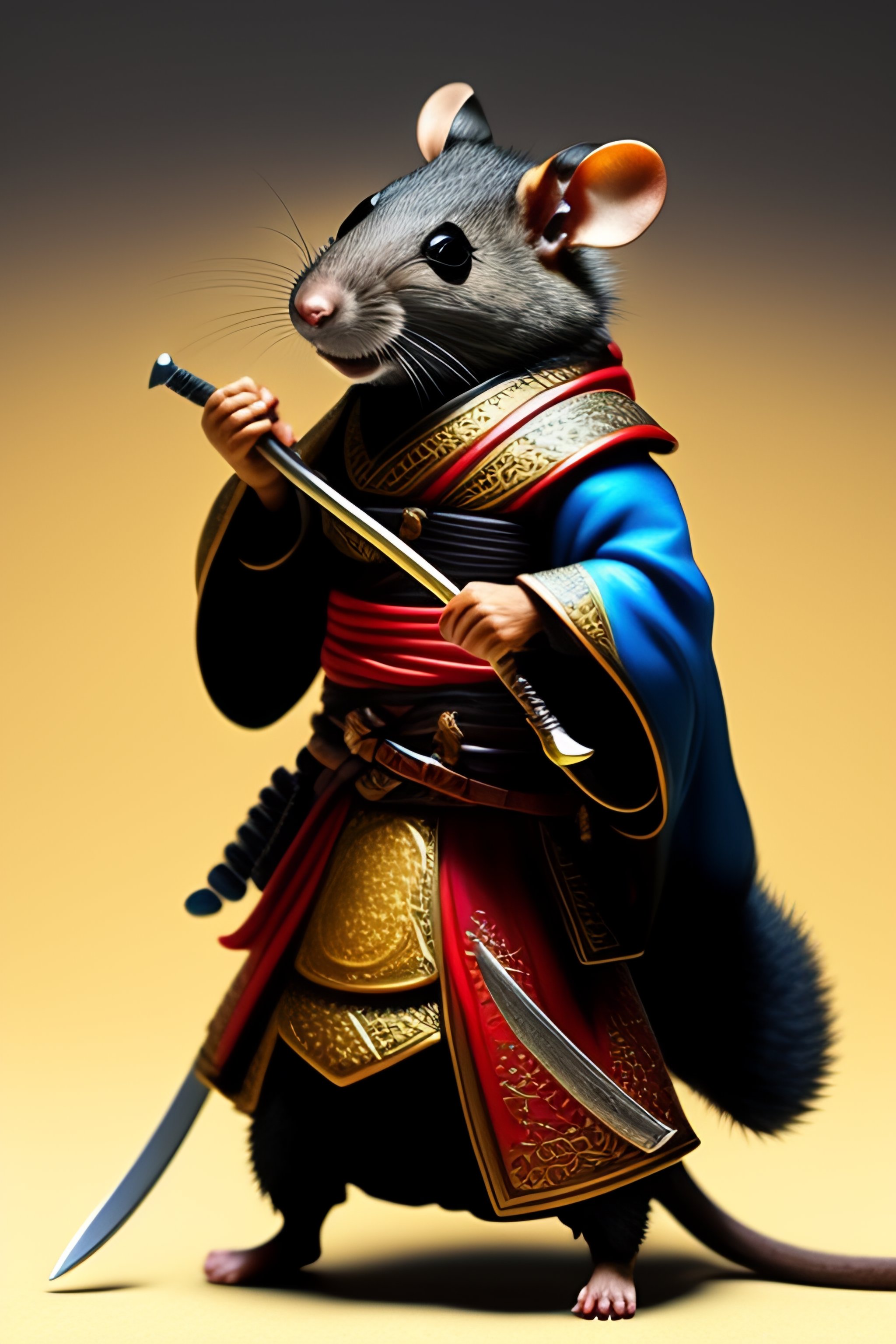 Lexica - Assassin rat with a samurai suite, with a katana, van gogh style