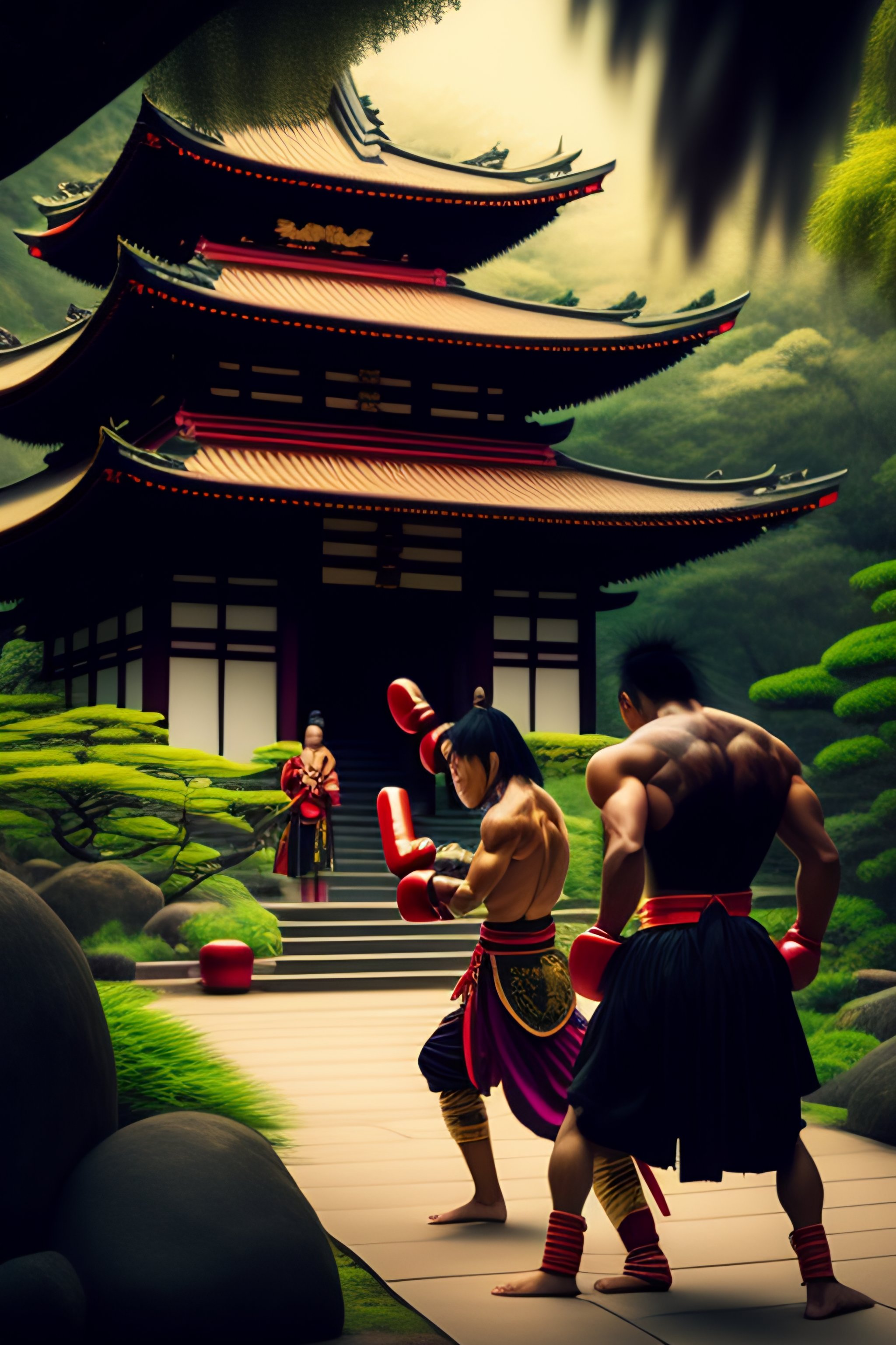 Lexica - Japanese temple, a samurai fights with a thai boxer, lots of ...