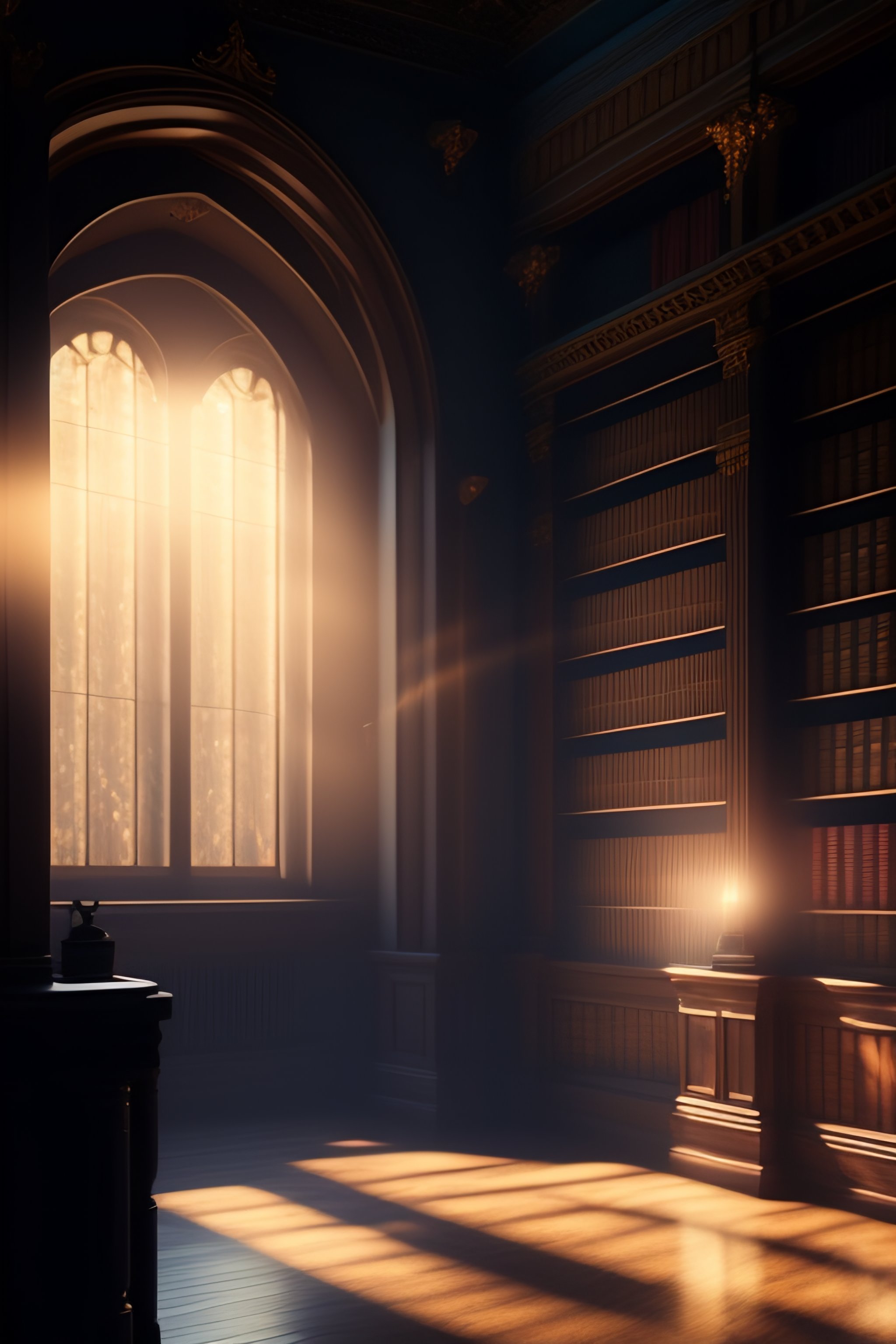 Lexica - A movie still image of an old dusty library, shafts of light ...
