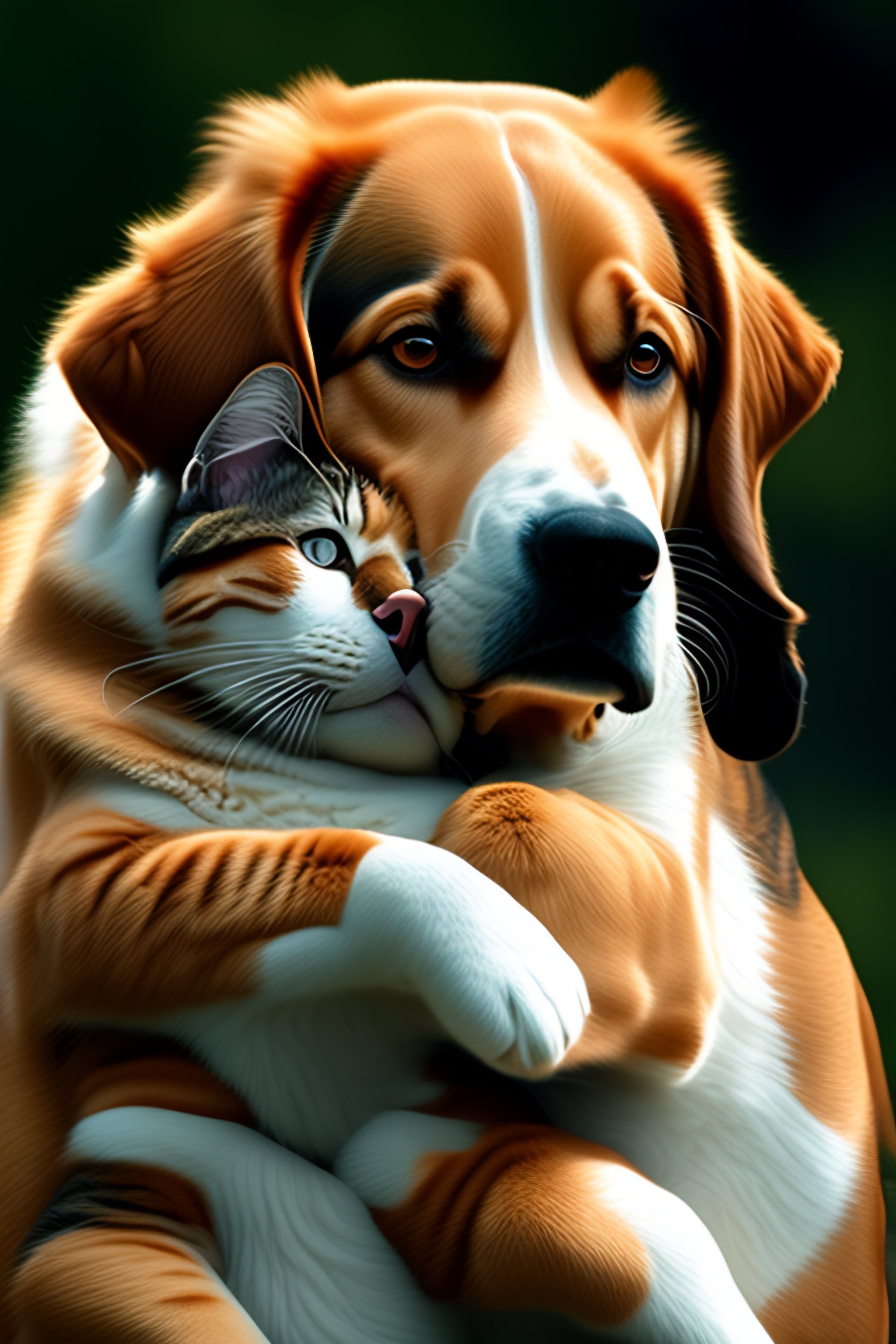 Lexica - Dog hugging a cat