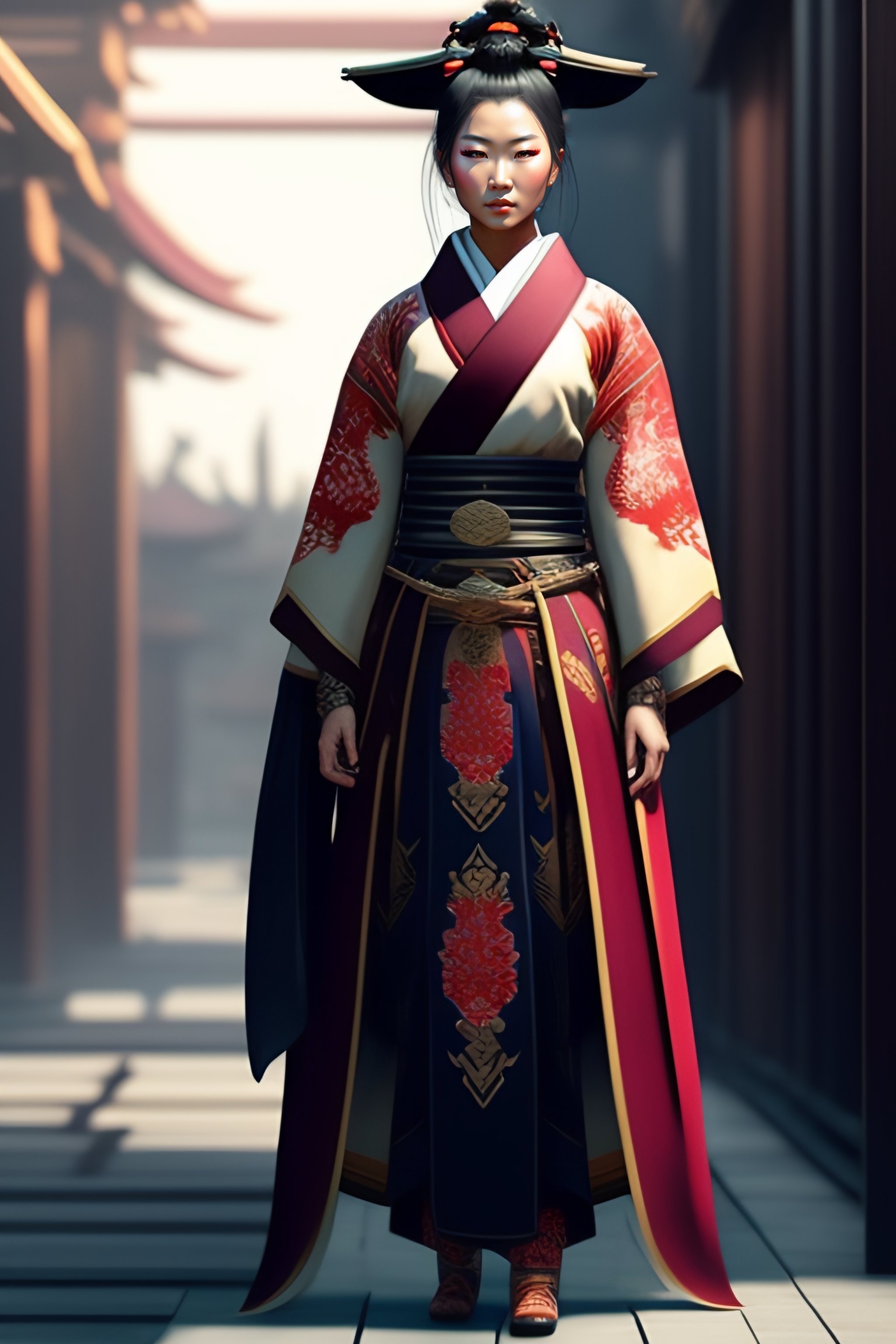 Lexica - Concept art of a beautiful samurai woman, kimono, trousers ...