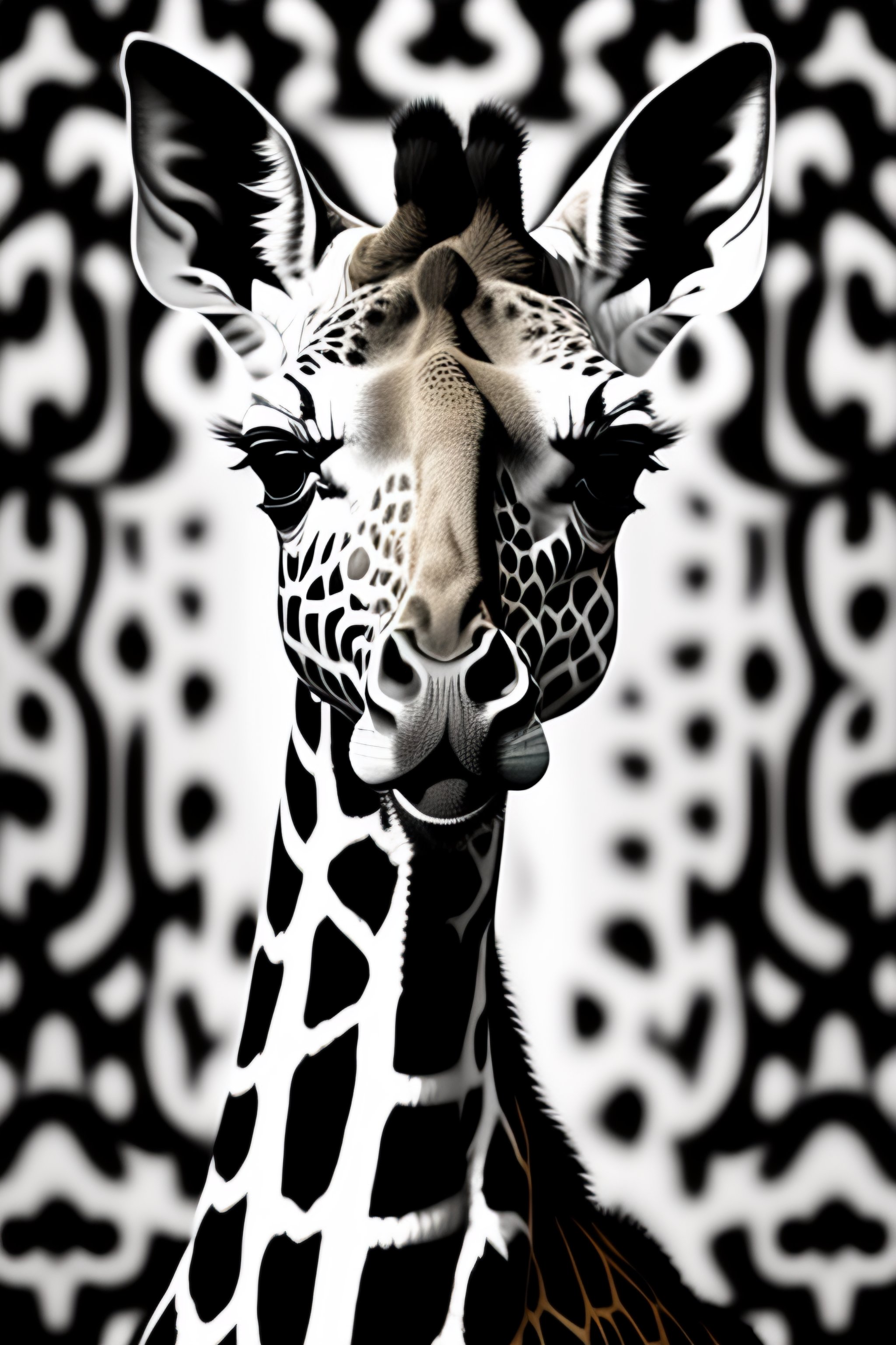 Lexica - Symmetry, one giraffe head and only facing front, glare, black ...