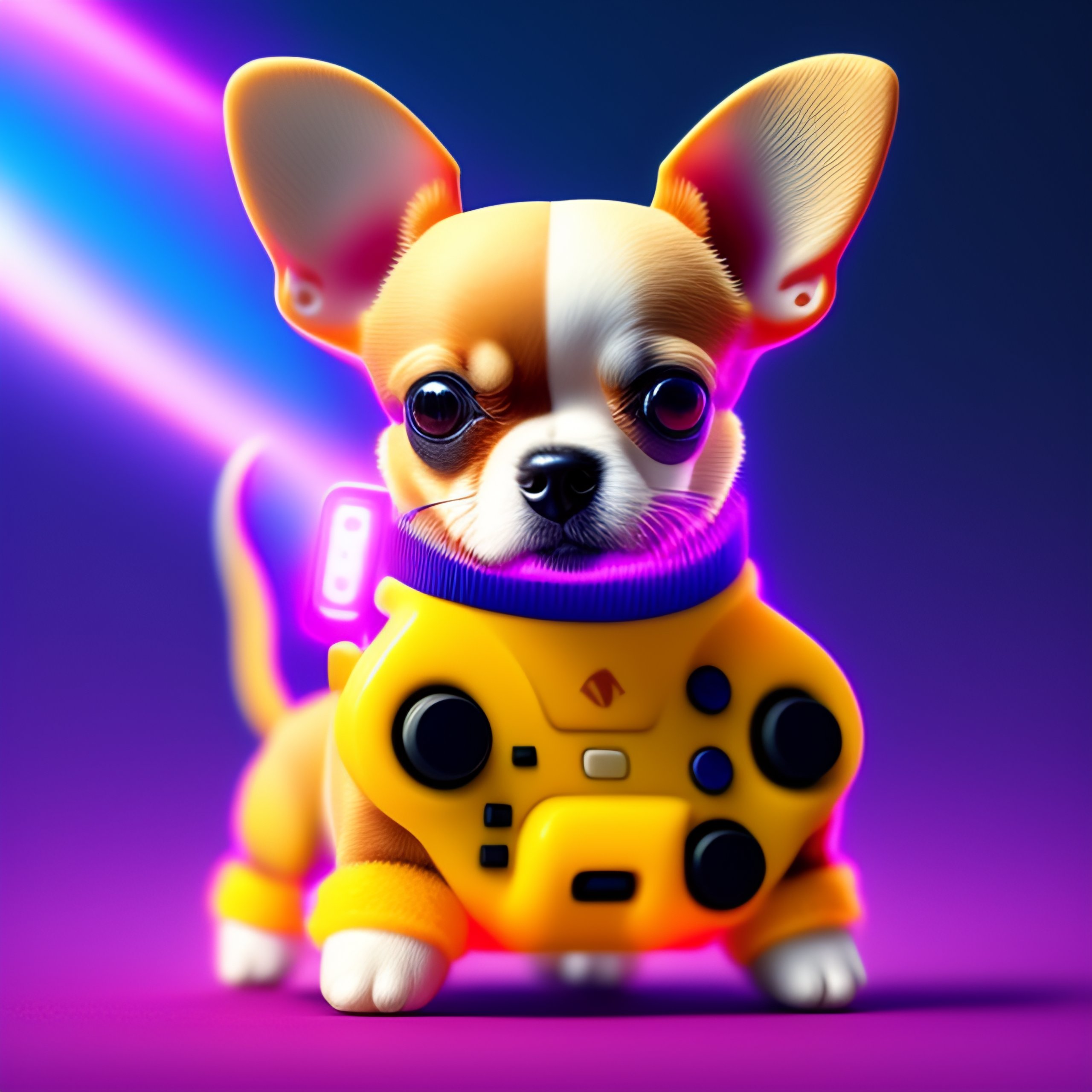 Lexica - A 3d plush burning cute cyberpunk chihuahua dog wearing a ...