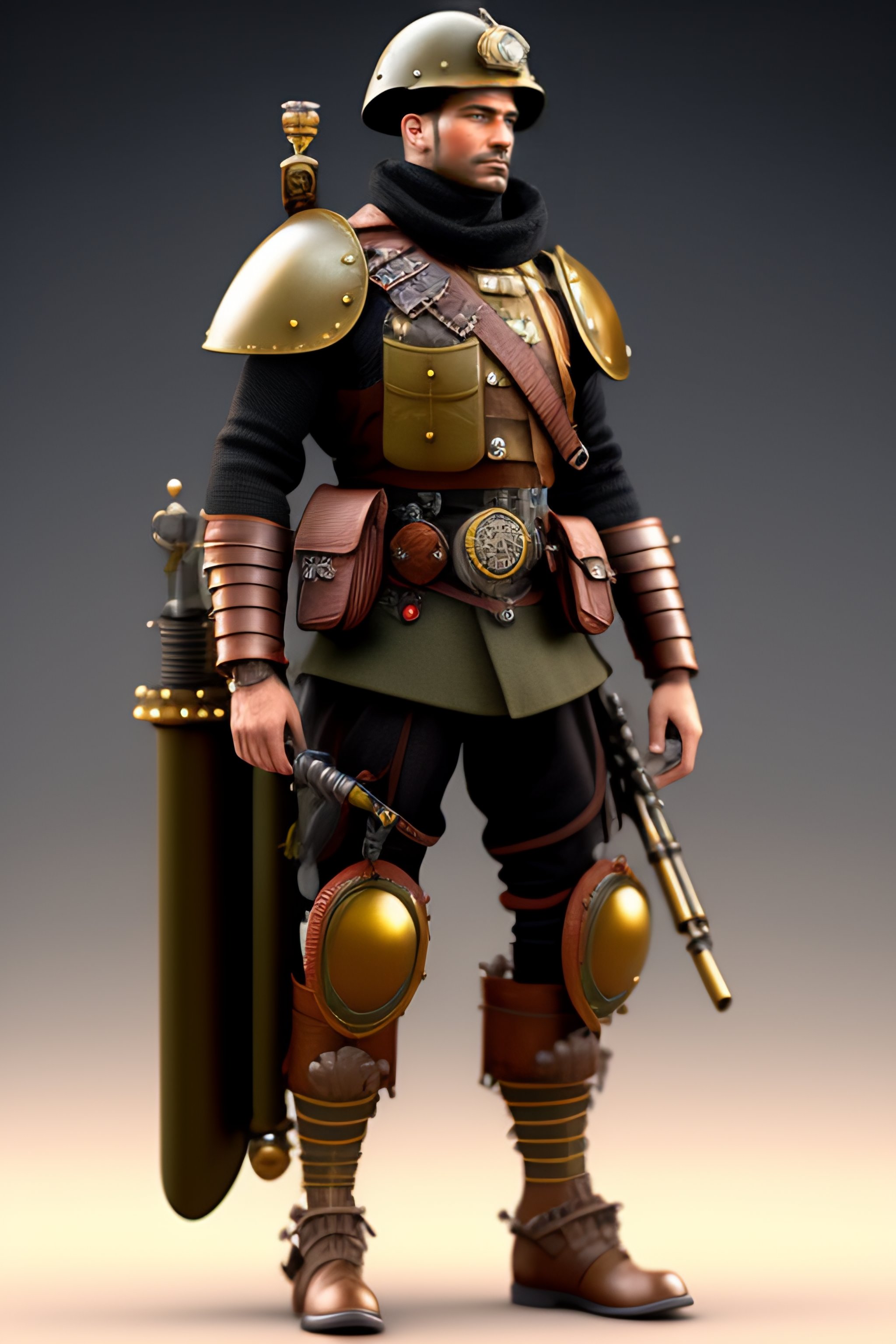 Lexica - Full-body portrait of a heavily armored WWI soldier holding an ...