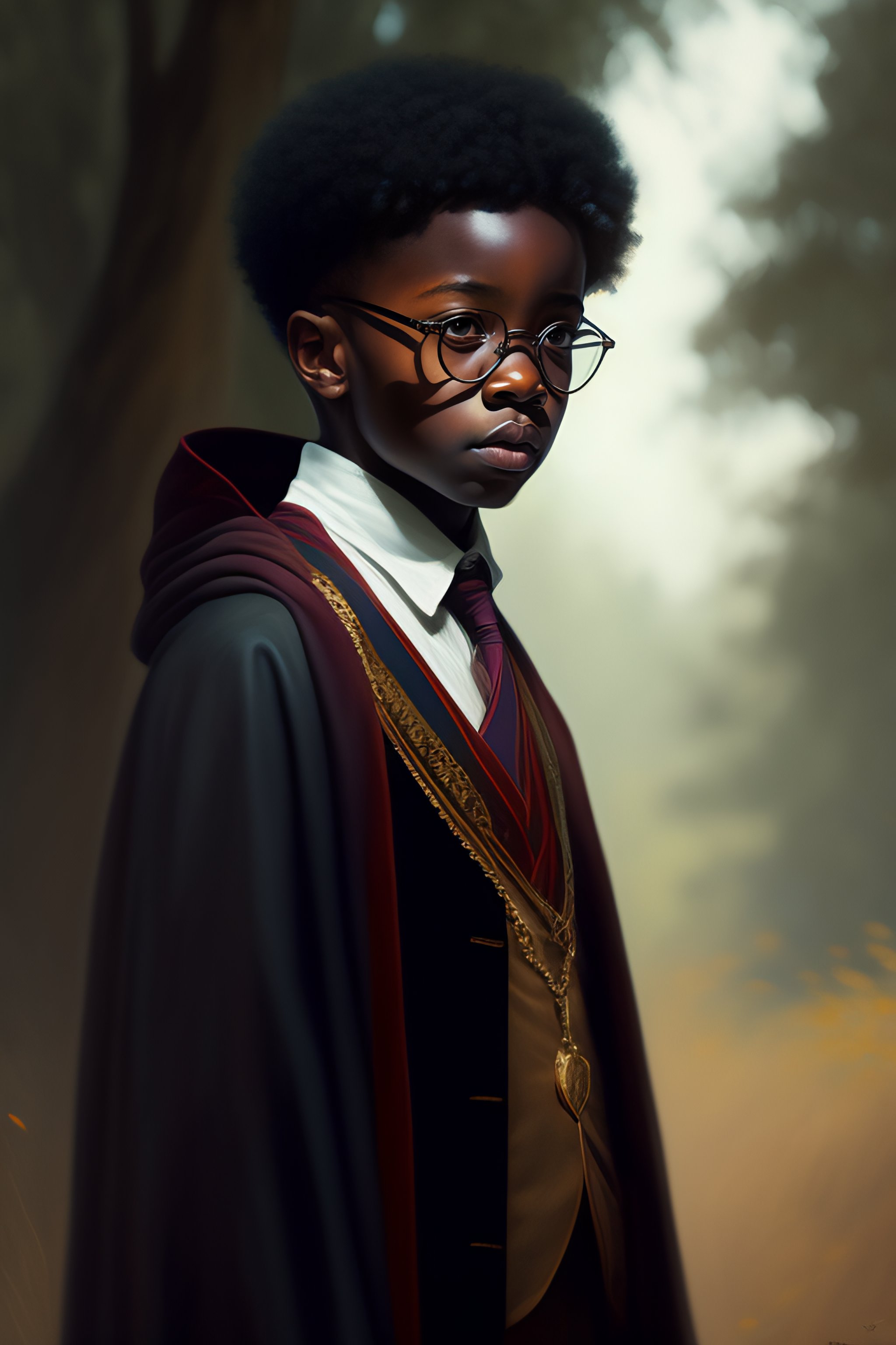 Lexica - Full shot young african harry potter, creepy, unsettling ...