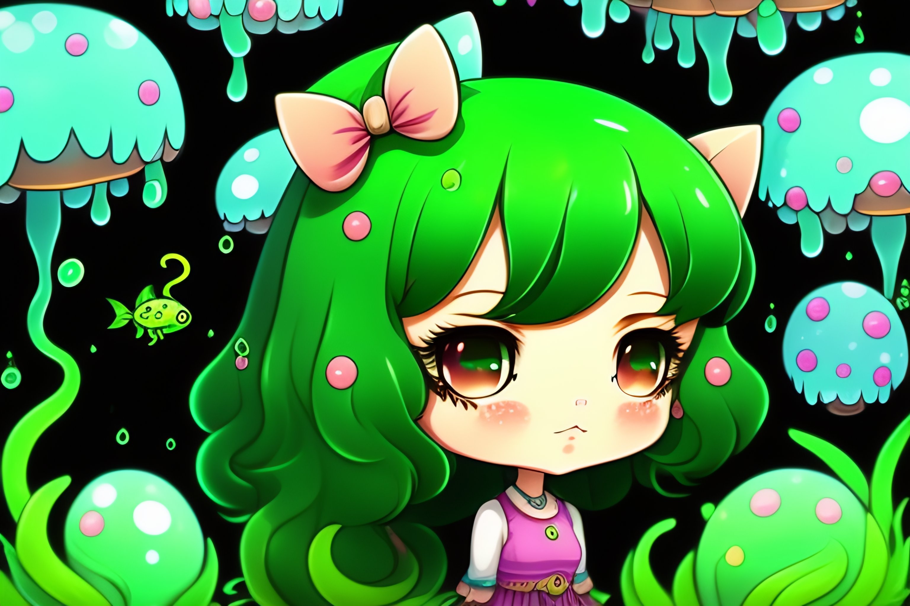 Lexica - Doodle style cat ear chibi character girl Zombie mushroom ...