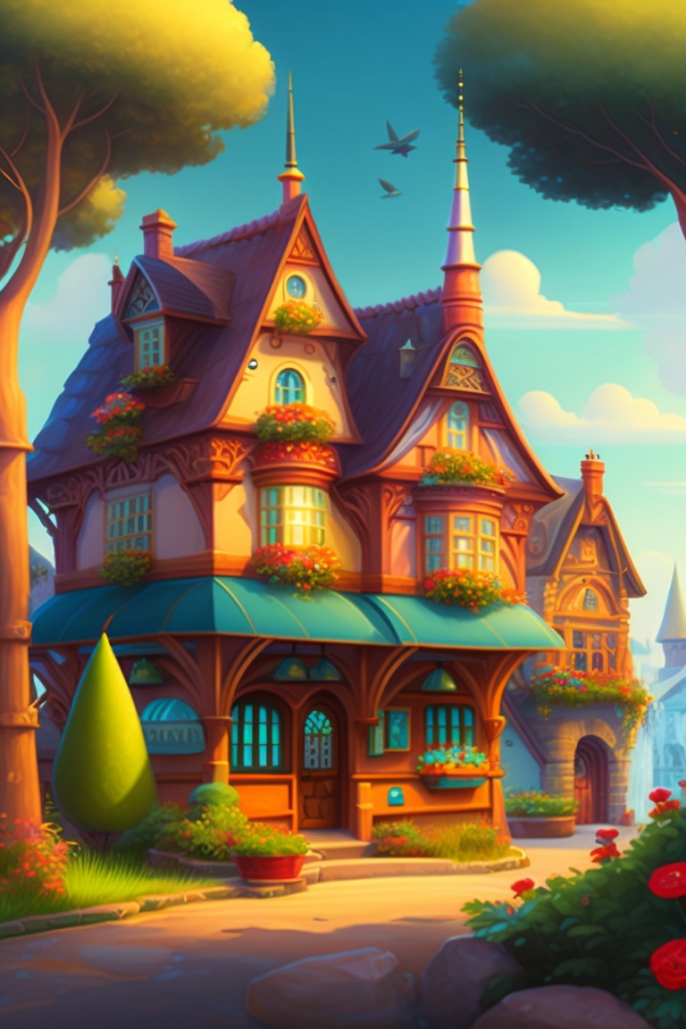 Lexica - Storybook cartoon fairytale town illustration, lot of house ...