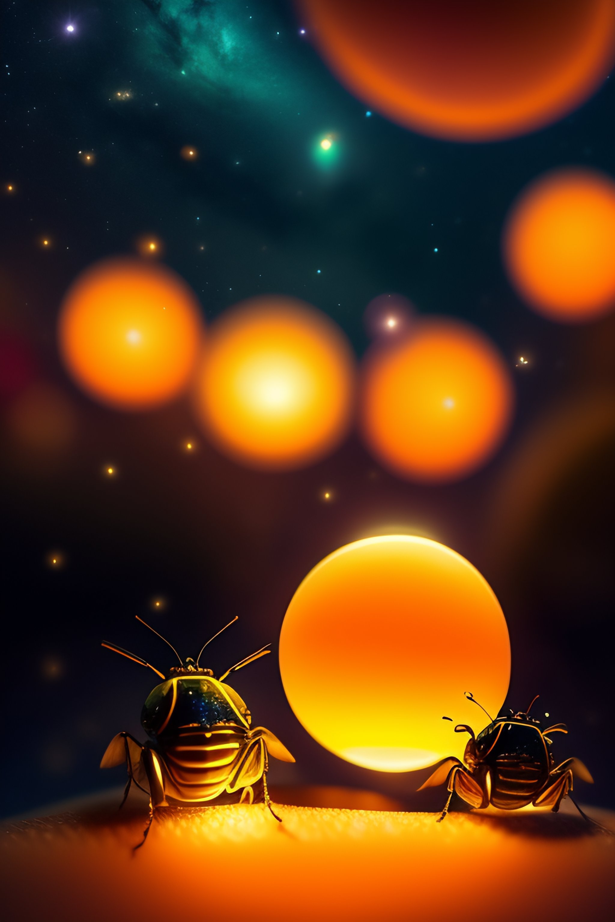 Lexica - Five fireflies, 5 little glowing bugs in space, the movie