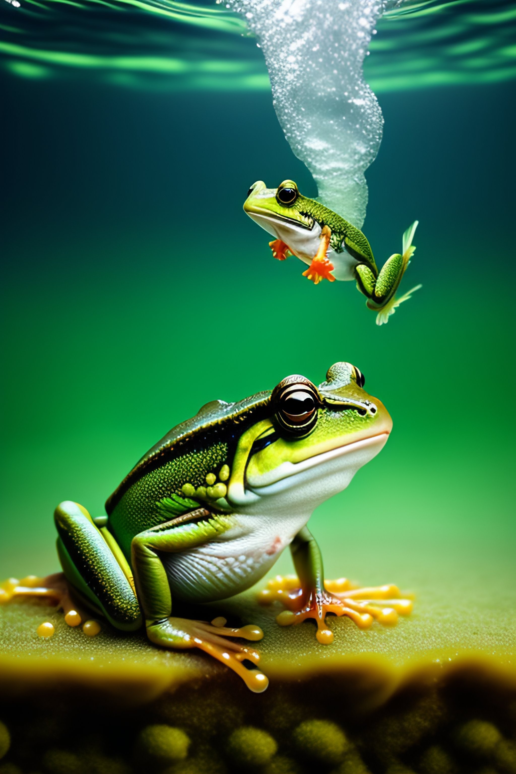 Lexica - Frog underwater eating a fish