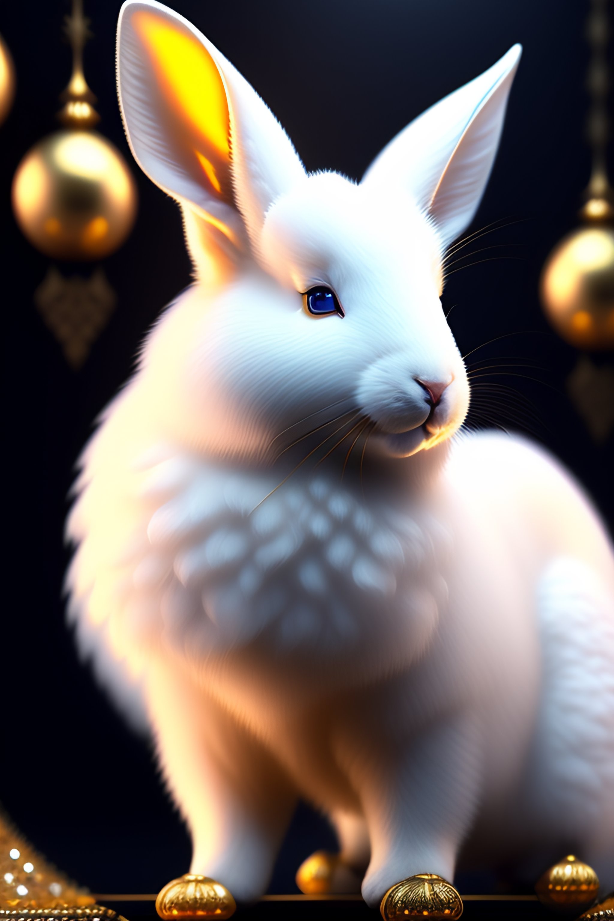 Lexica - The whole body of a white fluffy rabbit with intricate gold ...