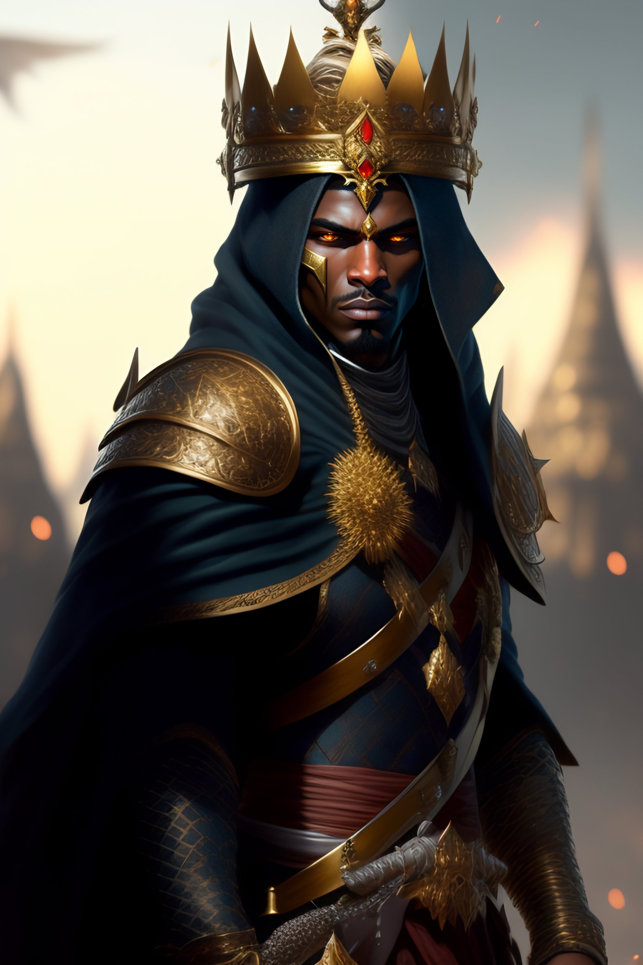 Lexica - Lizardking with crown and golden sword, bloody eyes, by greg ...