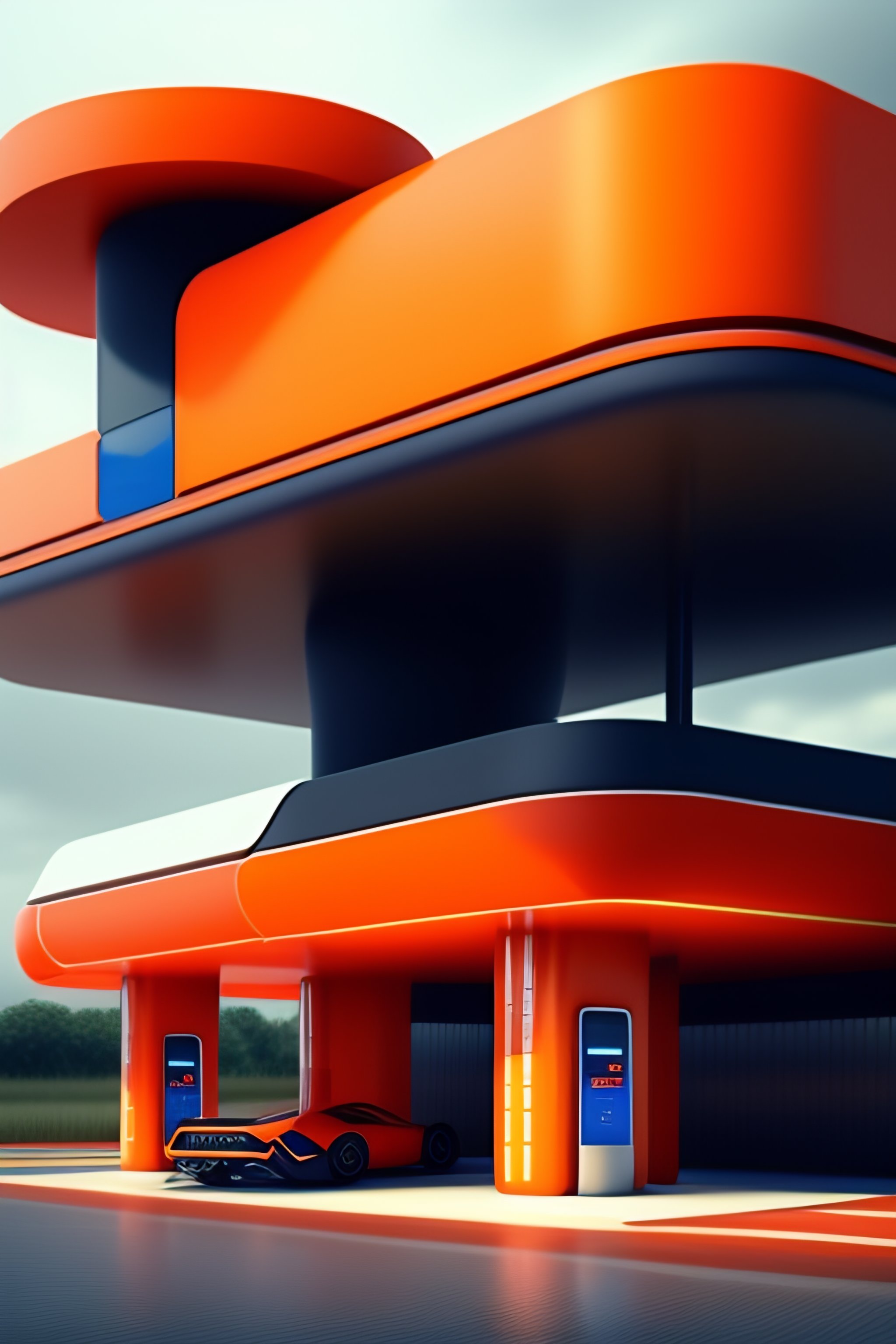 Lexica - Futuristic service station renewable low carbon fuels orange ...