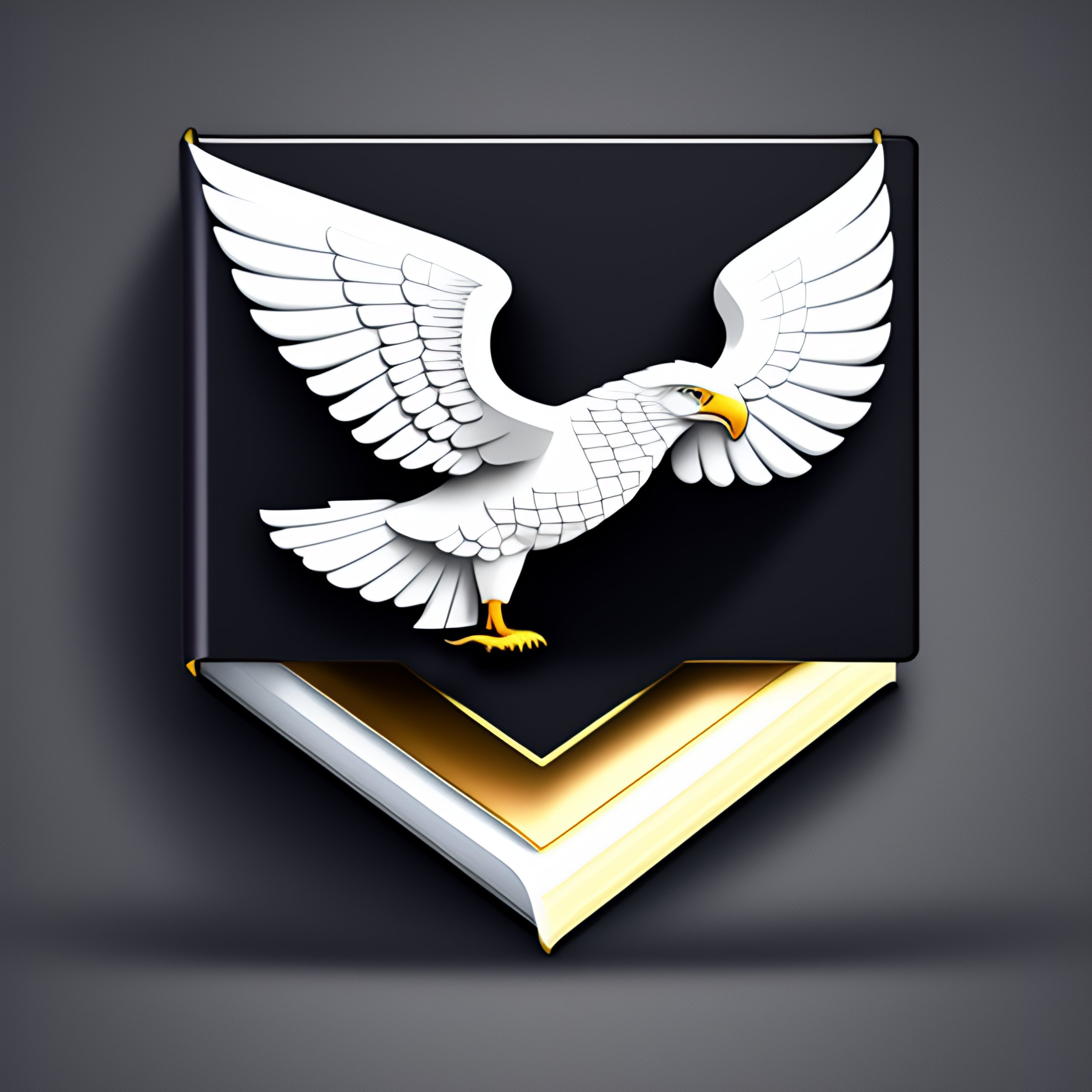 Lexica - Geometric white eagle, flying above an open black book, icon ...