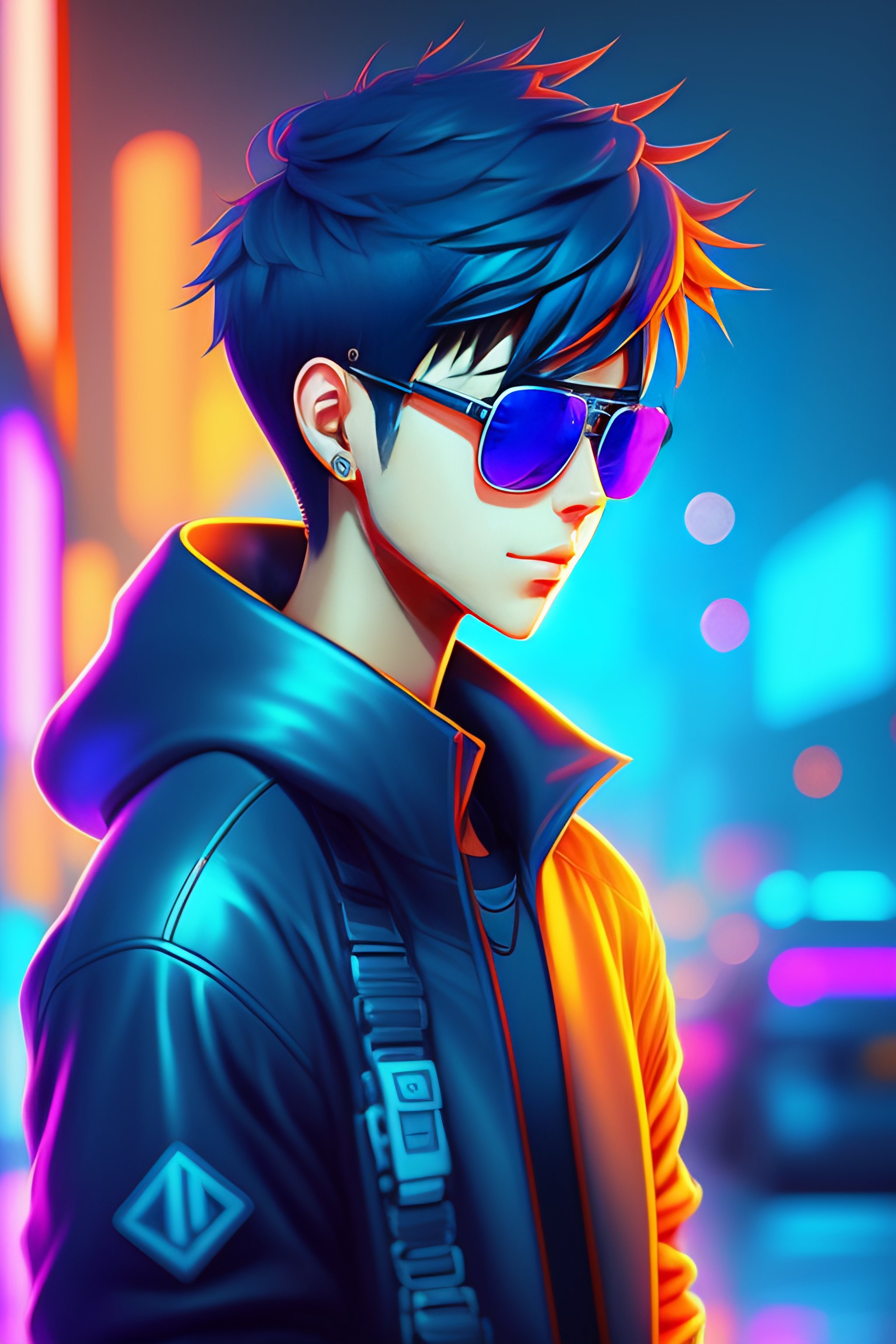 Lexica - Cyber punk gamer boy, ceramic tile, art cartoon style, blue ...