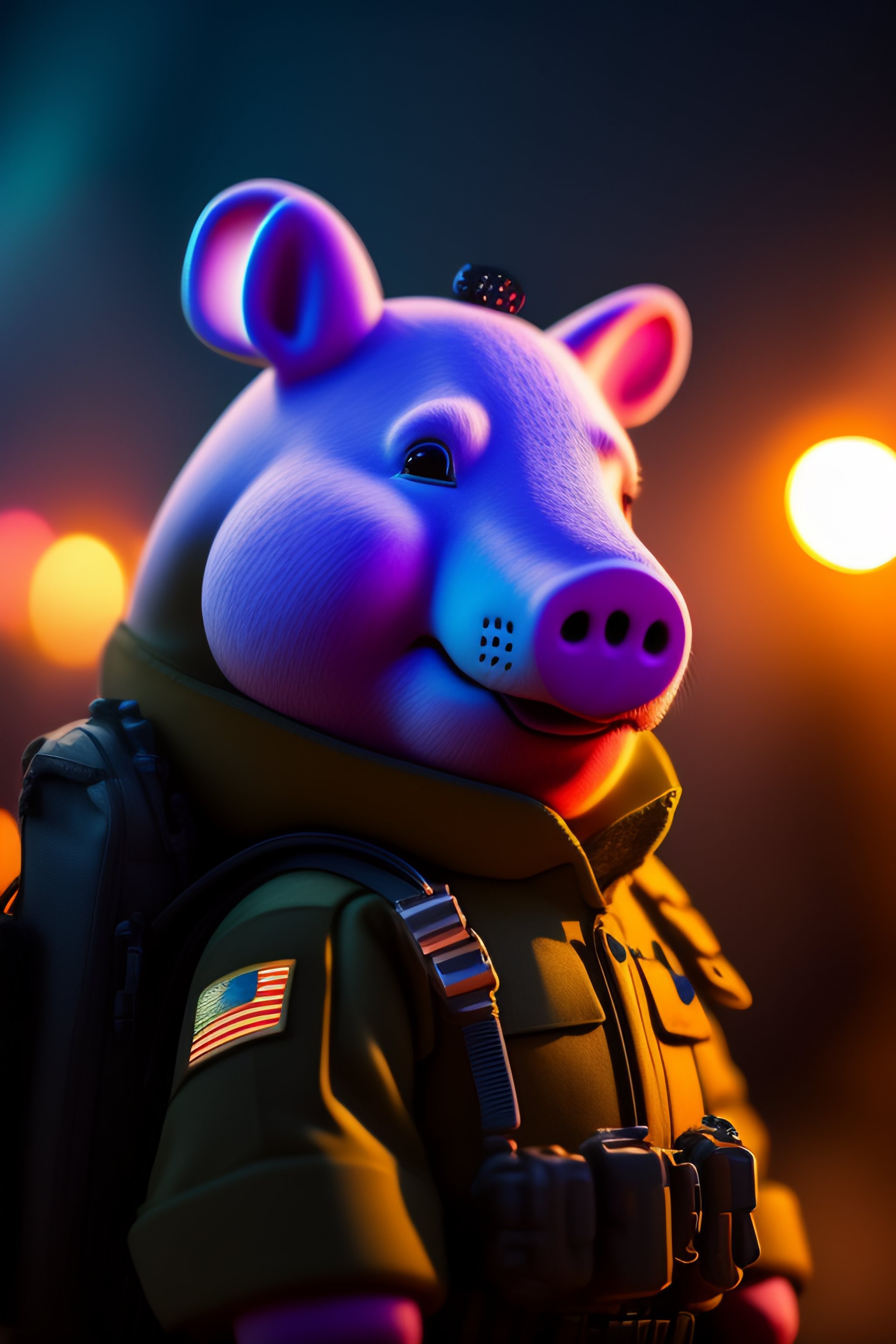 Lexica - An exhausted peppa pig at the frontlines in the army at night ...