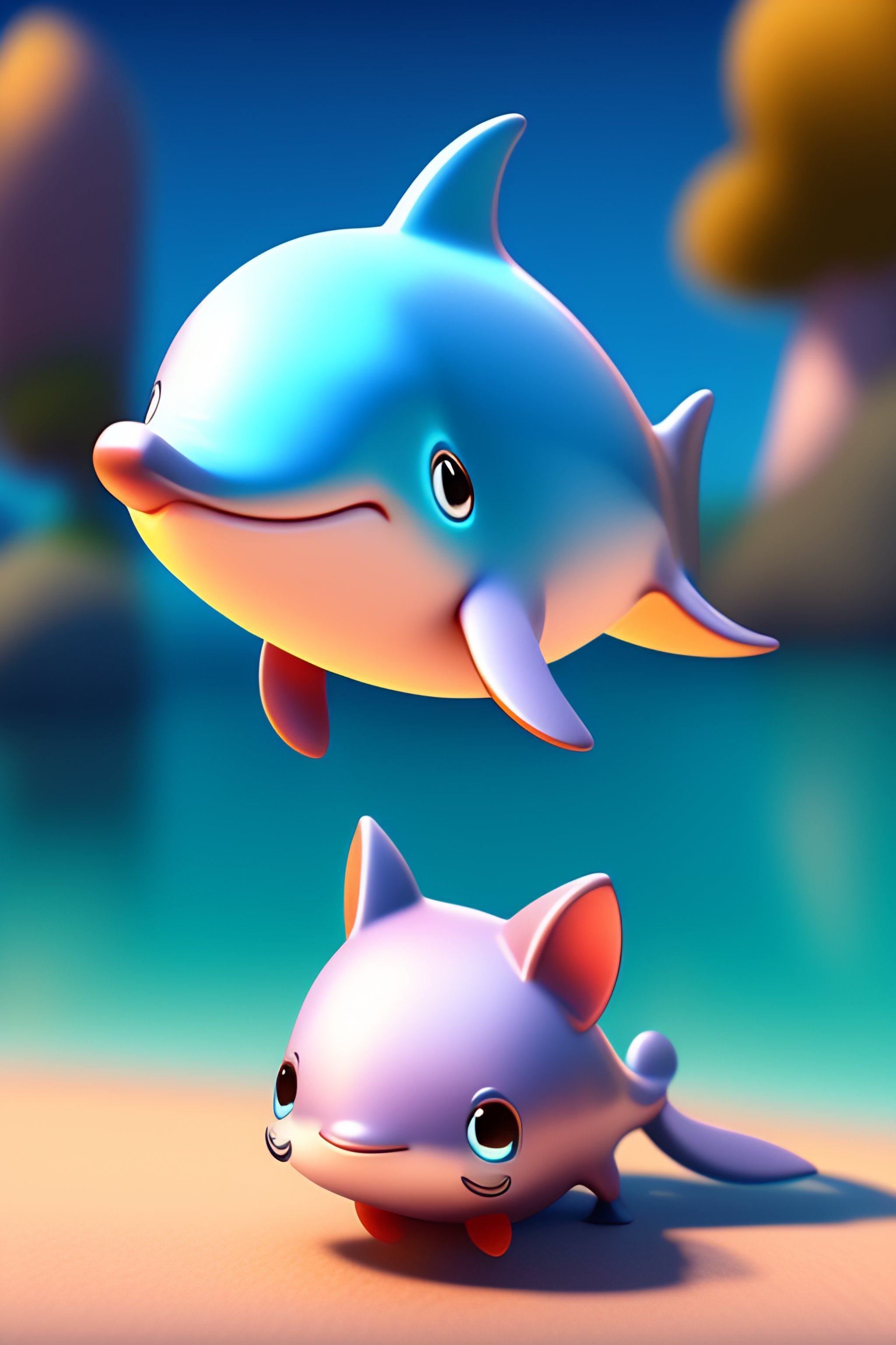 Lexica - Happy cute dolphin and cat cartoon character in old disney ...