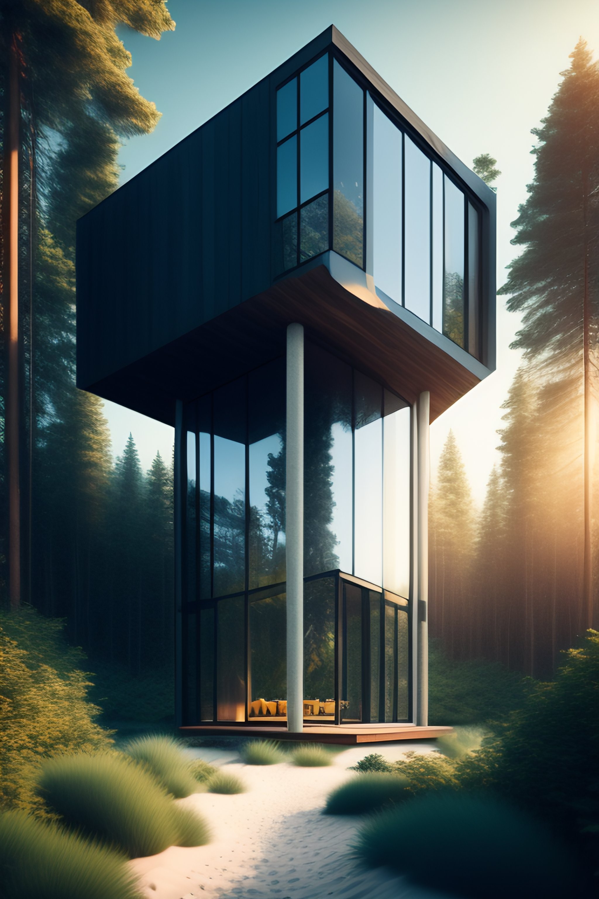 Lexica - A modern house made of glass on a beach near a beautiful ...