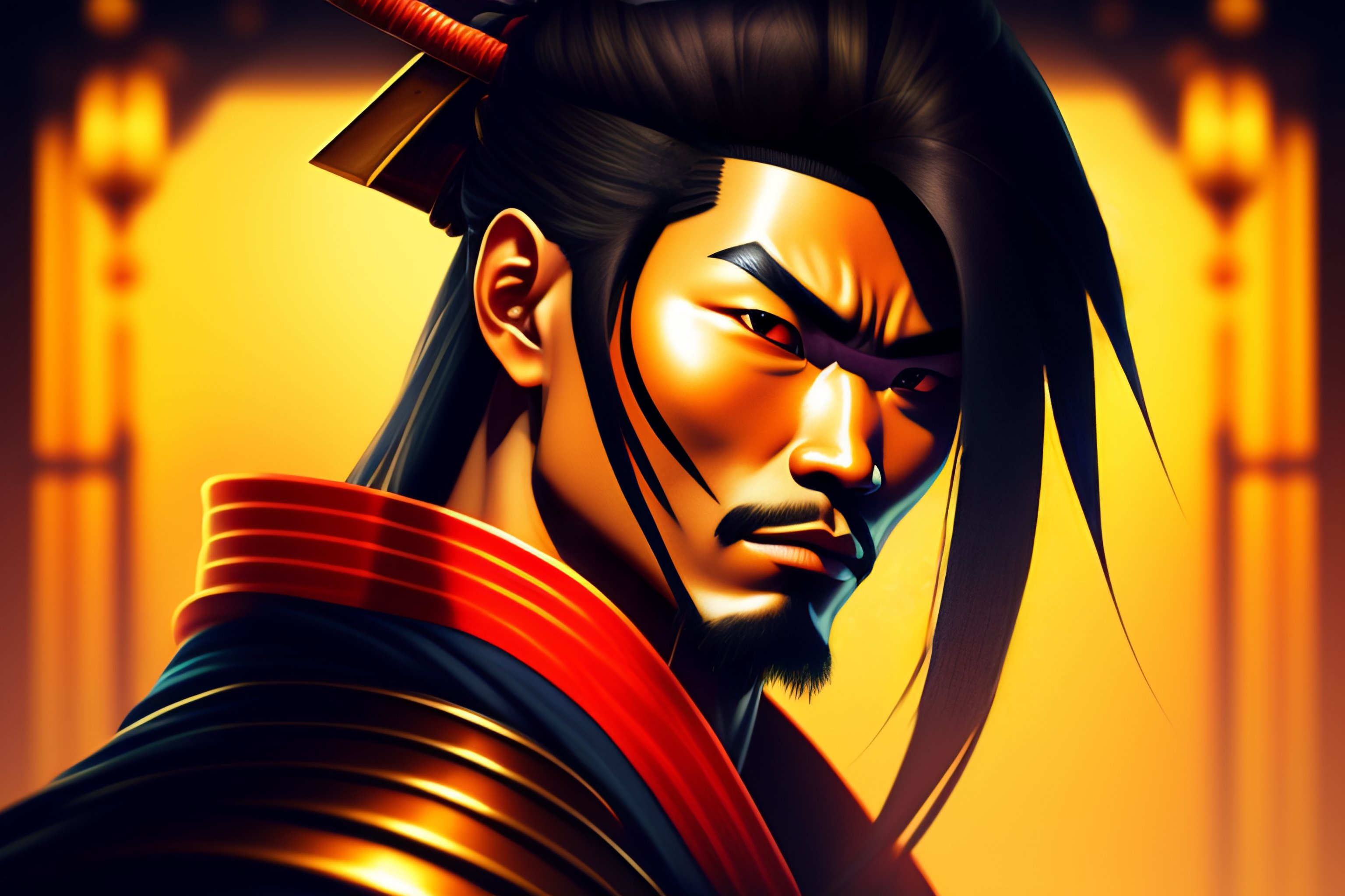 Lexica - 2d style, samurai, with war background, character