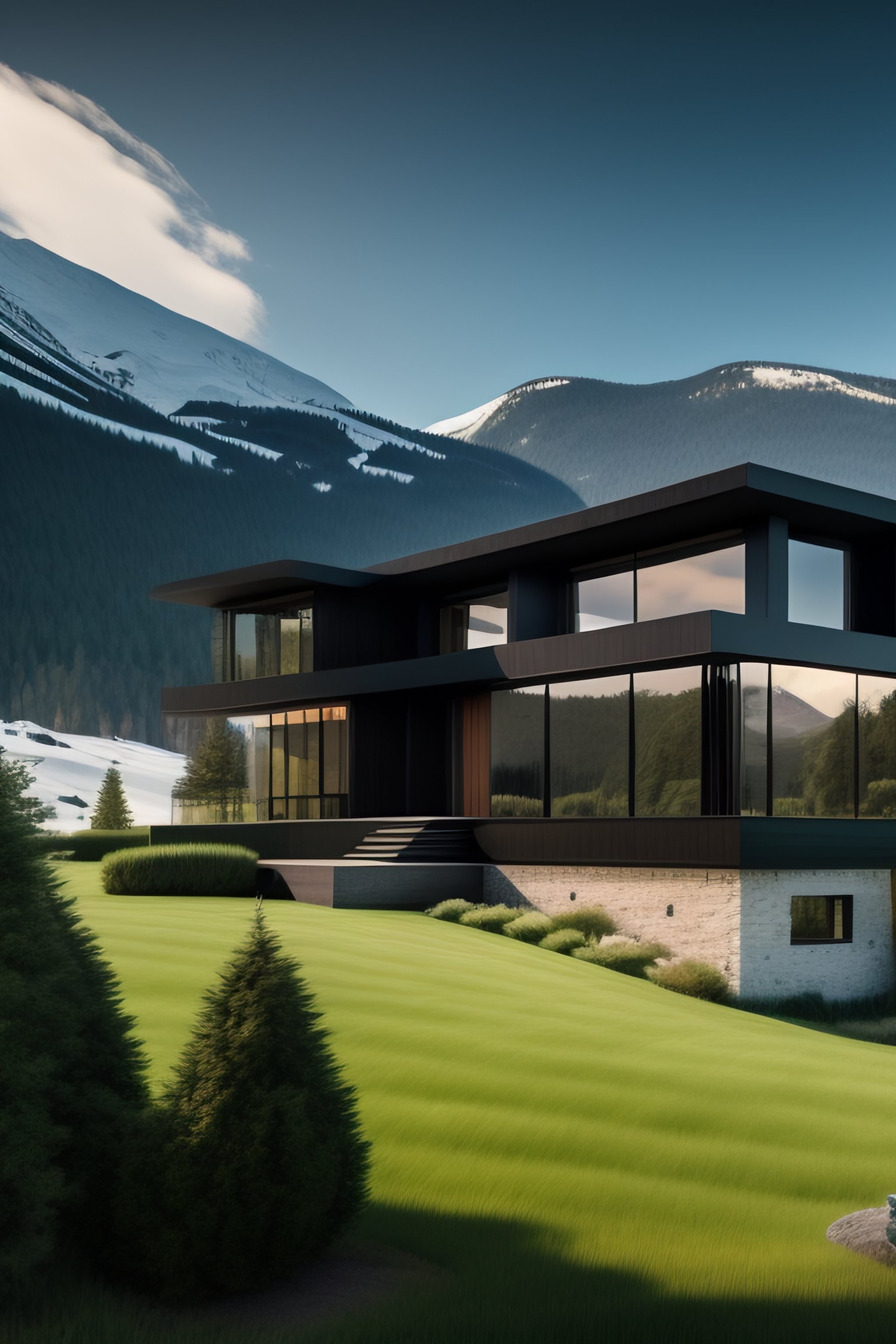Lexica - A black modern mansion in mountain by itself, award winning ...