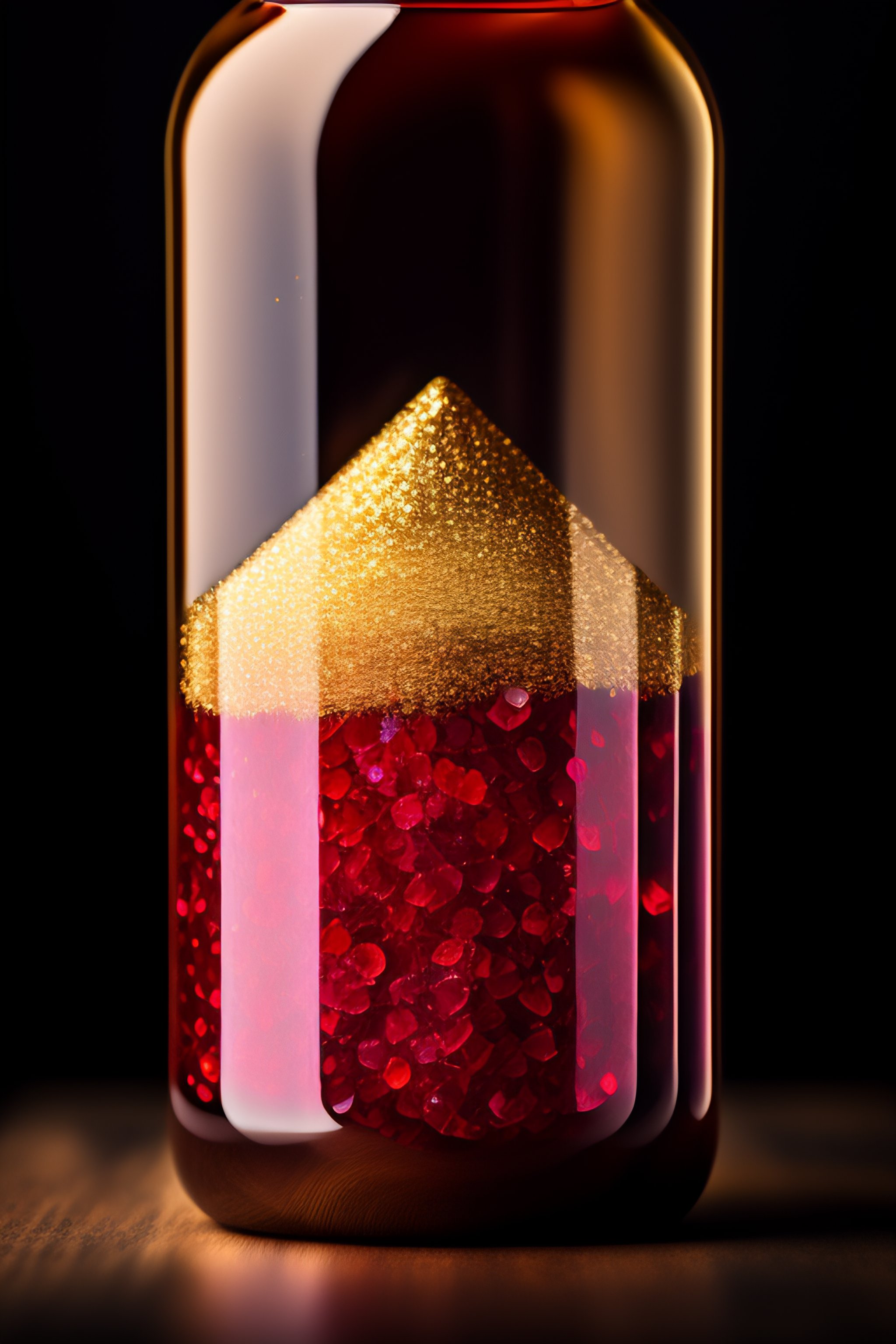 Lexica - Ruby gemstones and gold flakes in a jar
